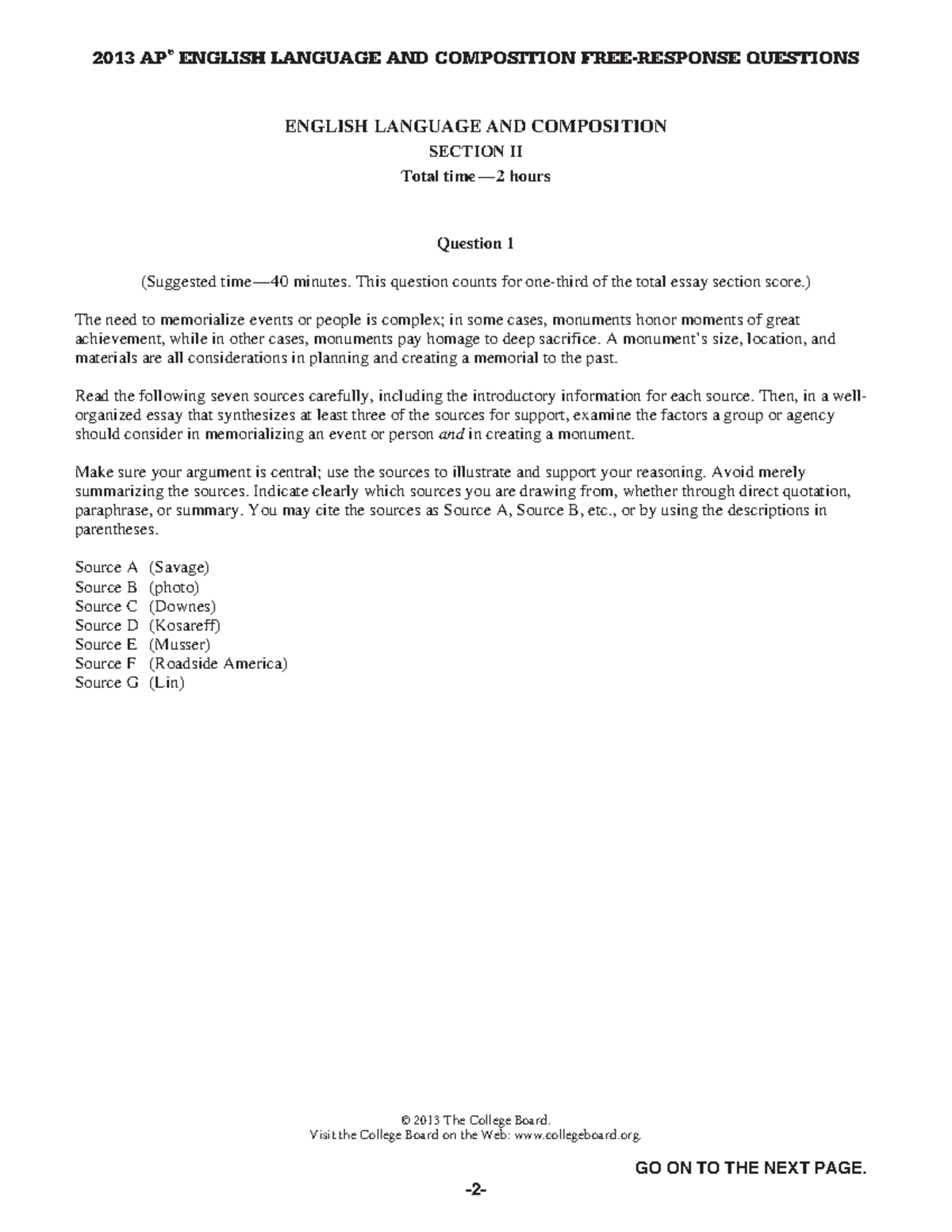 2013 AP English Language & Composition Monument Synthesis Essay Guide ...