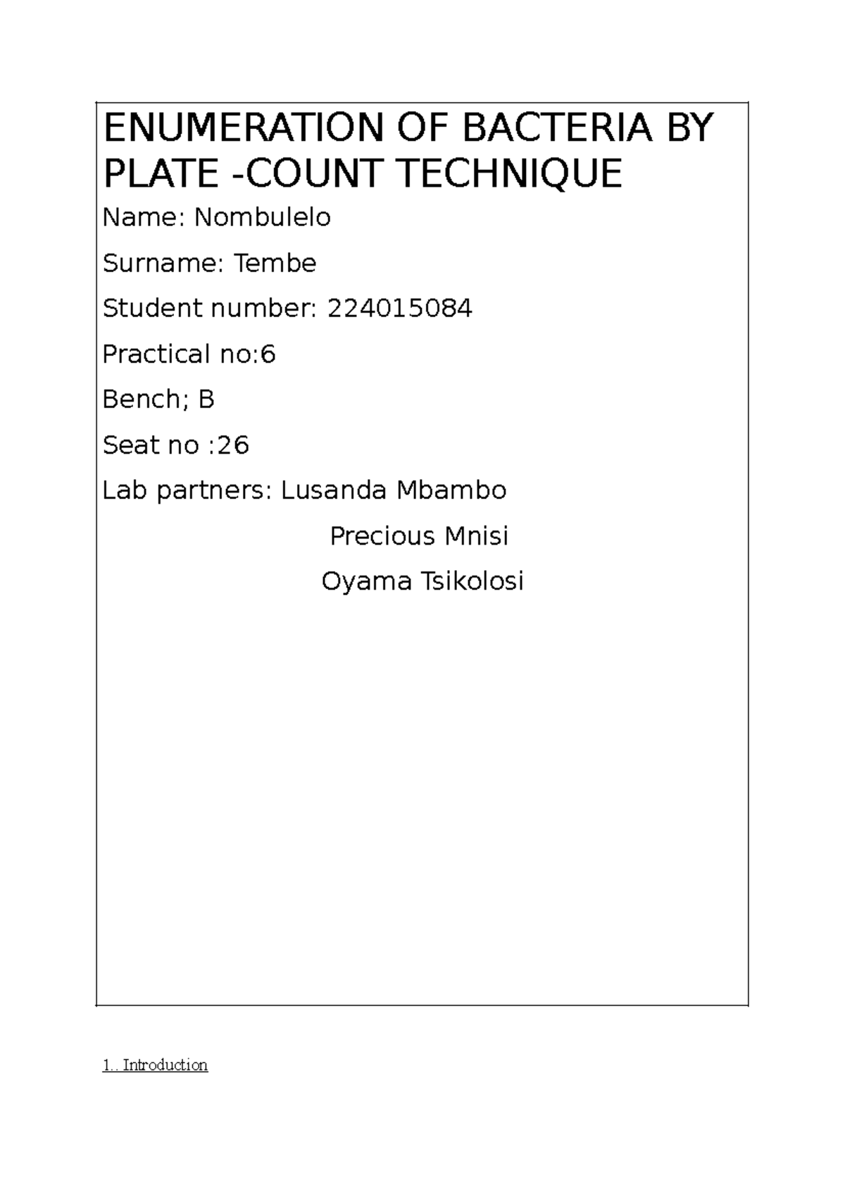 Micro PRAC: Enumeration of Bacteria Using Plate Techniques - Studocu