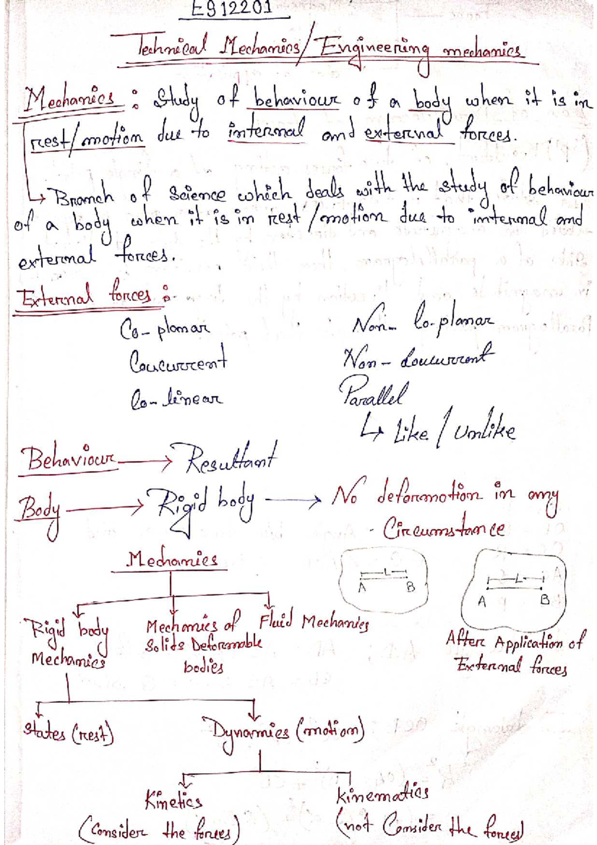 ES12201 Technical Mechanics: Study Notes on Forces and Motion - Studocu