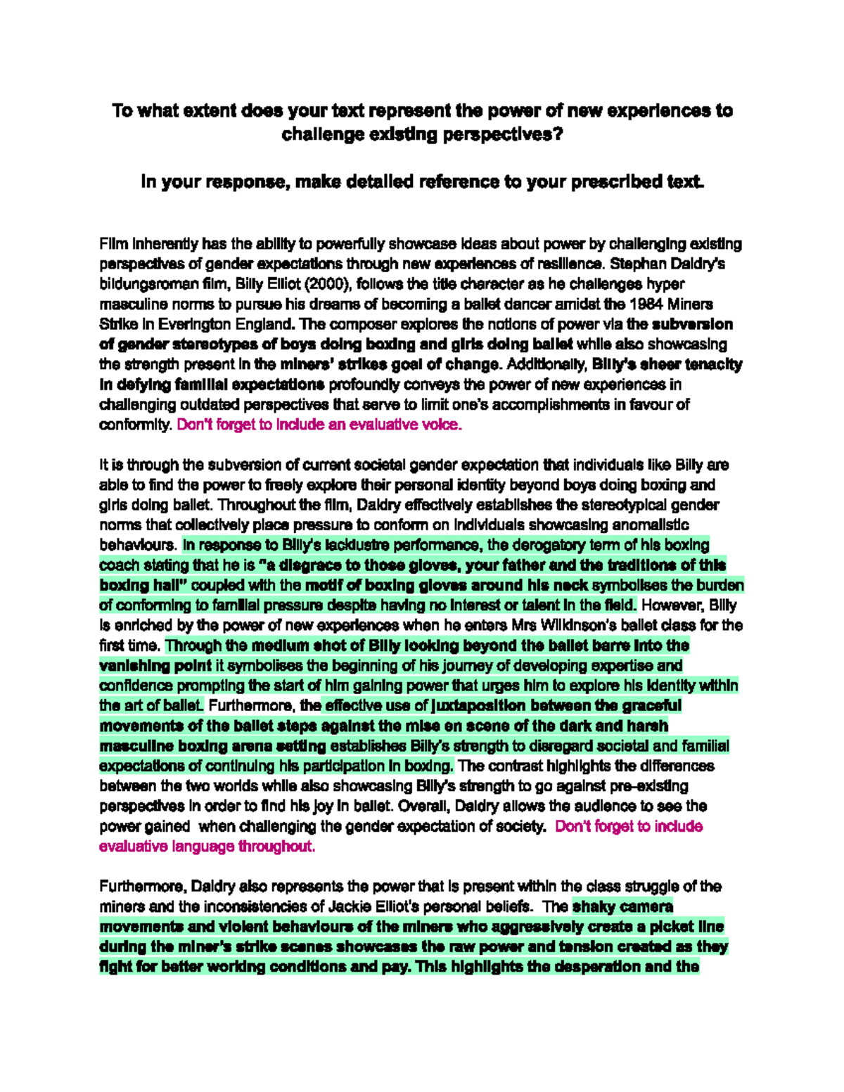 Billy Elliot essay: Exploring the power of new experiences and gender ...