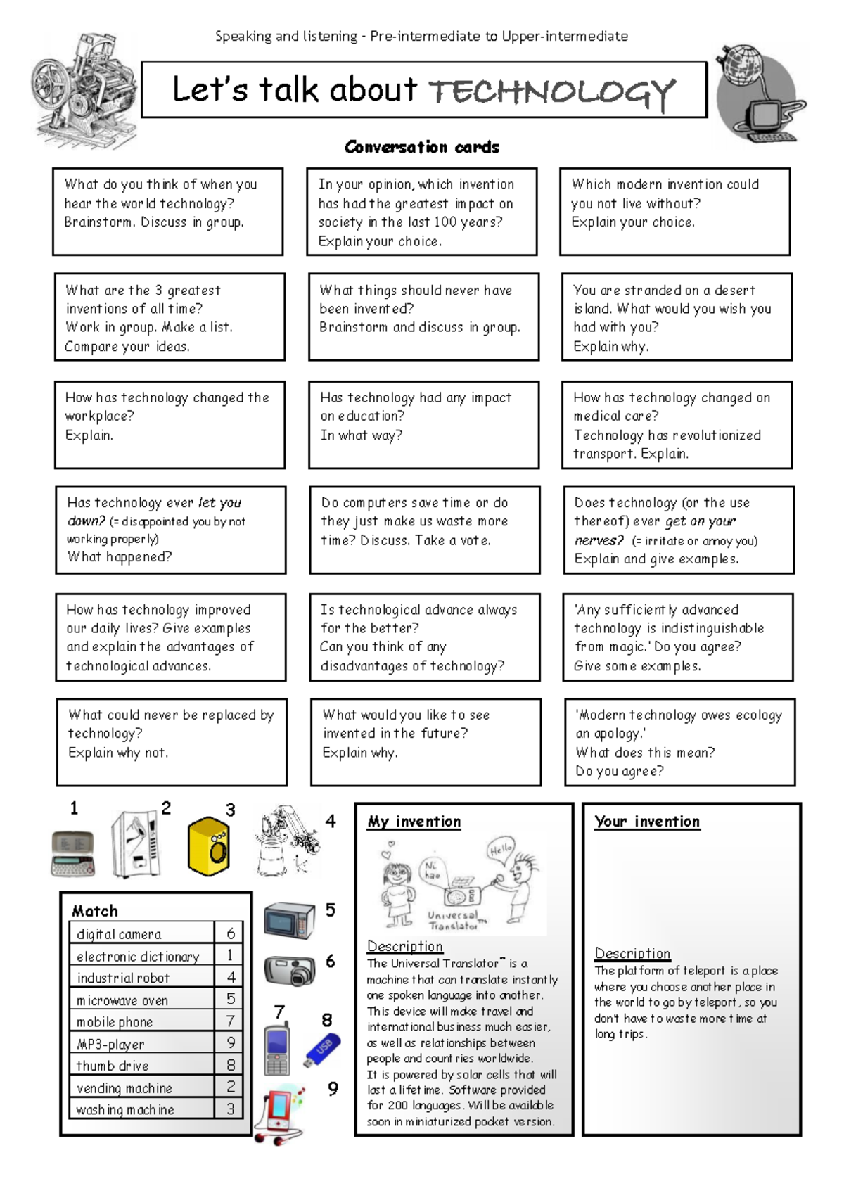 Lets talk about technology - Speaking and listening – Pre-intermediate ...