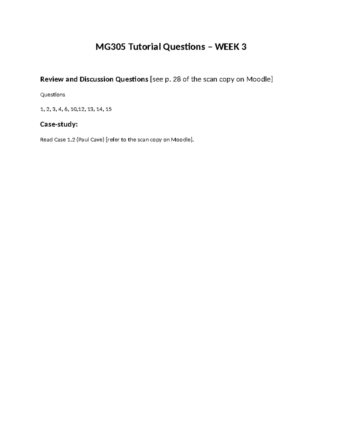 MG305 Tutorial Week 3 m - New Venture Creation - MG305 Tutorial ...