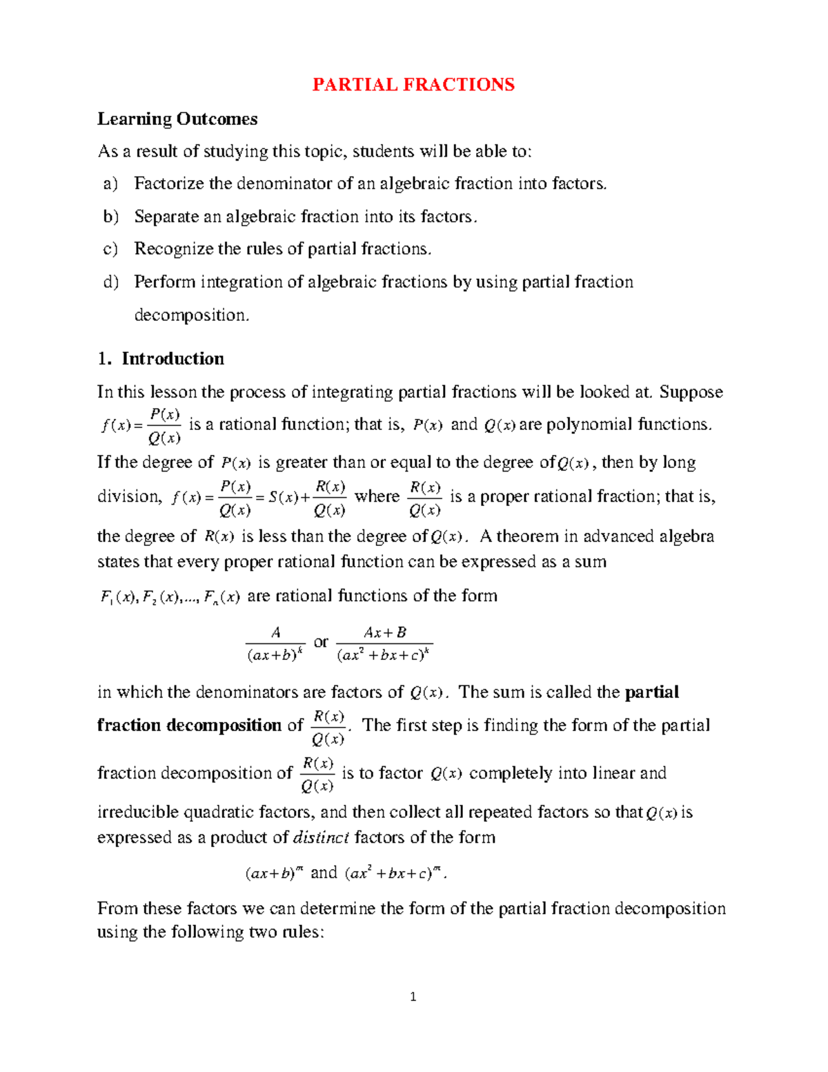 Lesson 4 Integrating Partial Fractions - PARTIAL FRACTIONS Learning ...