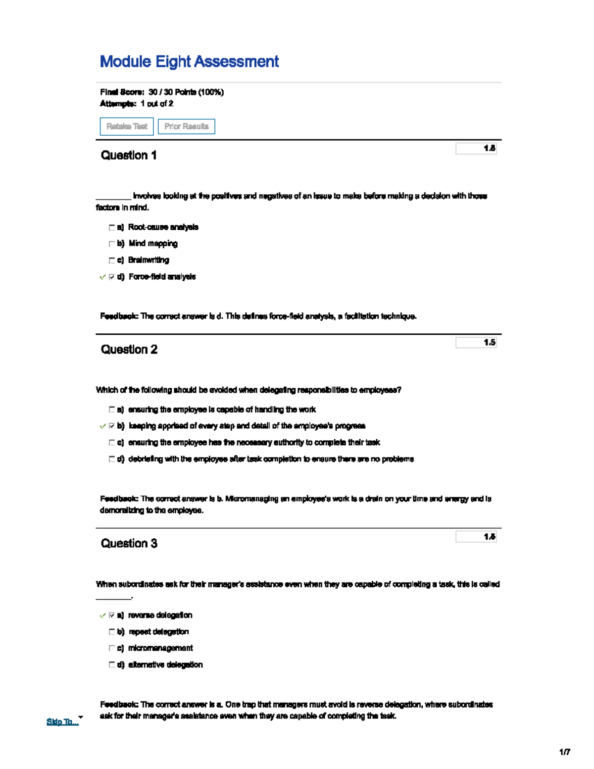 Week 8 Assessment Answers - Detailed Solutions and Explanations - Studocu