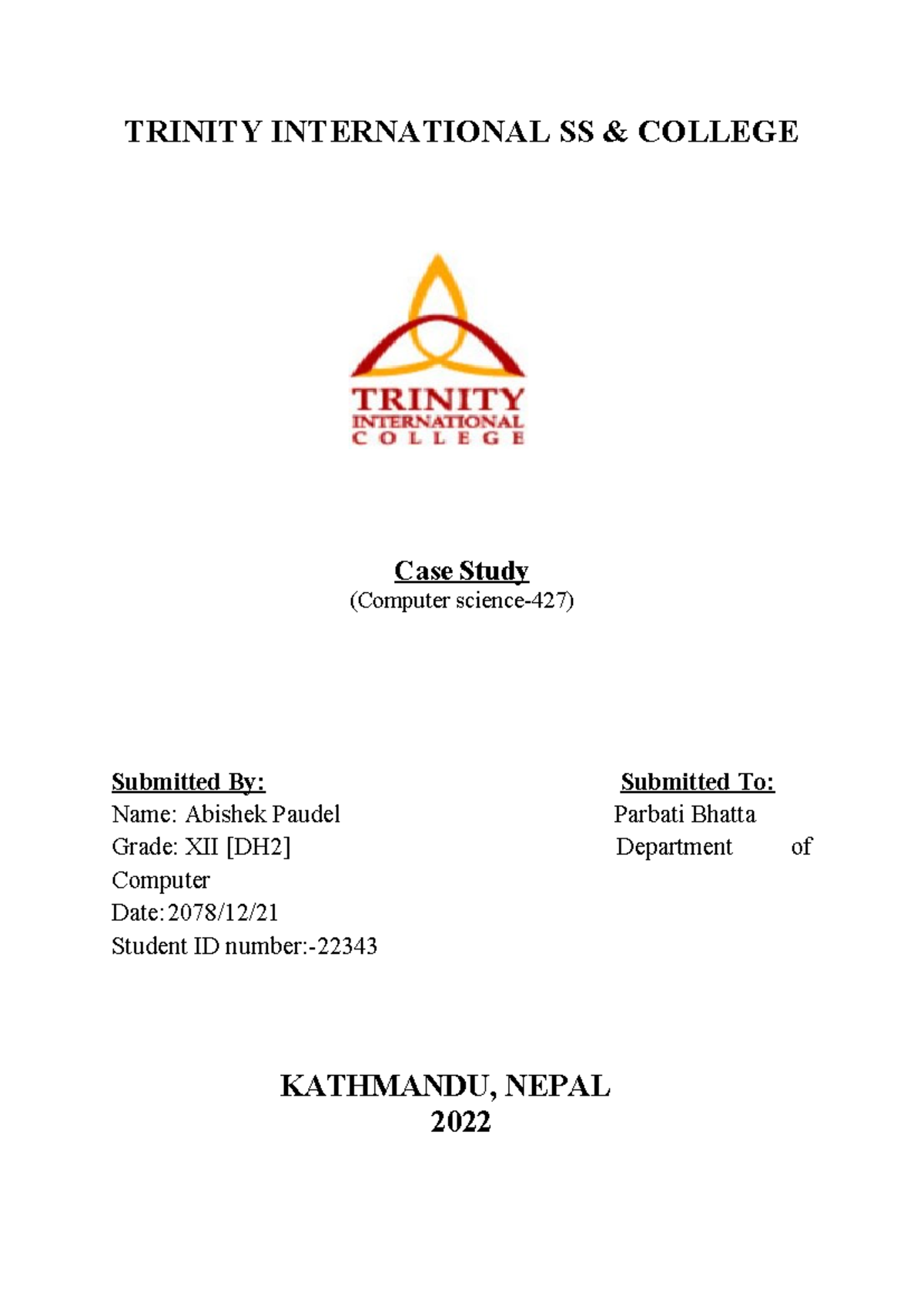 Oop - OOP - TRINITY INTERNATIONAL SS & COLLEGE Case Study (Computer ...