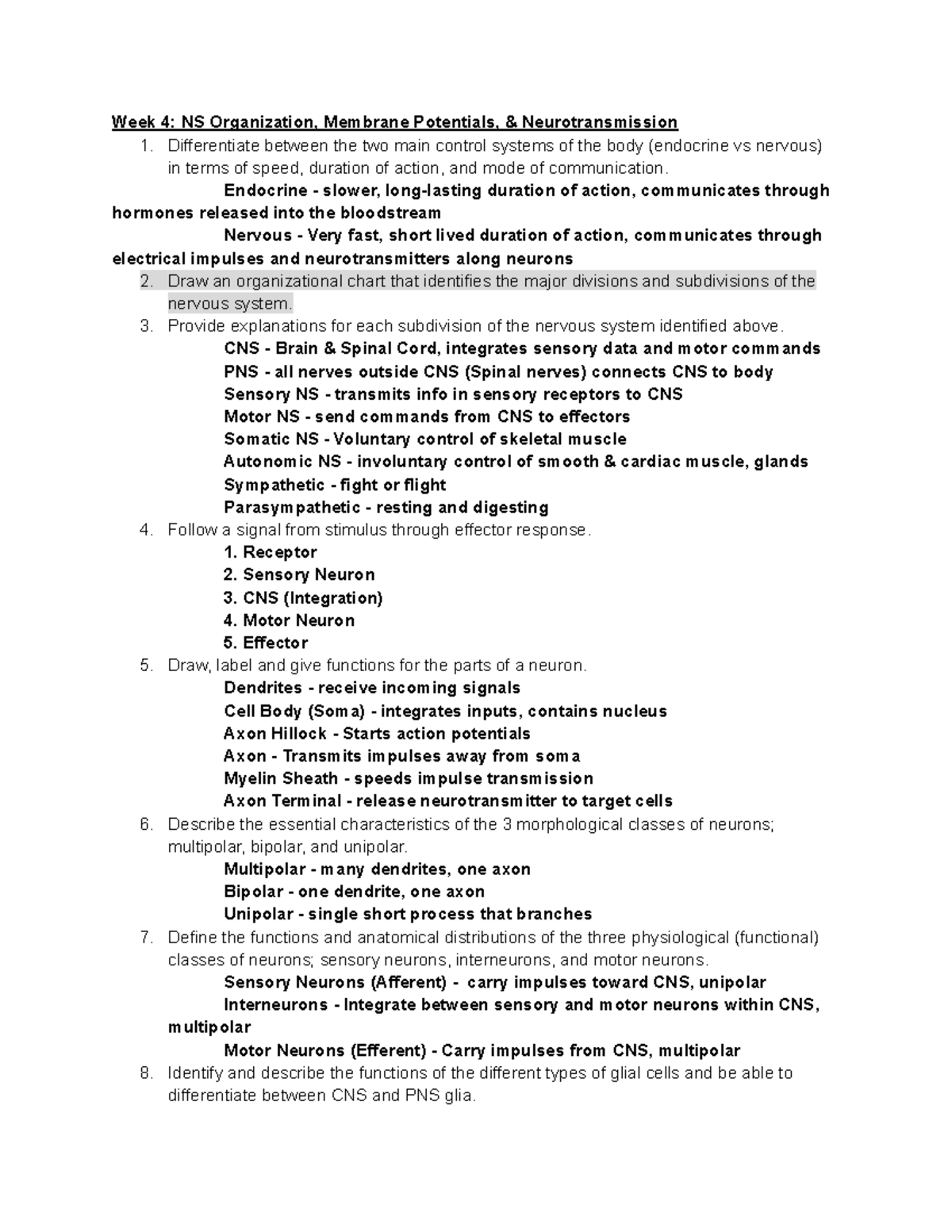 Exam 2 Review - A&P: Nervous System, Membrane Potentials & Synapses ...