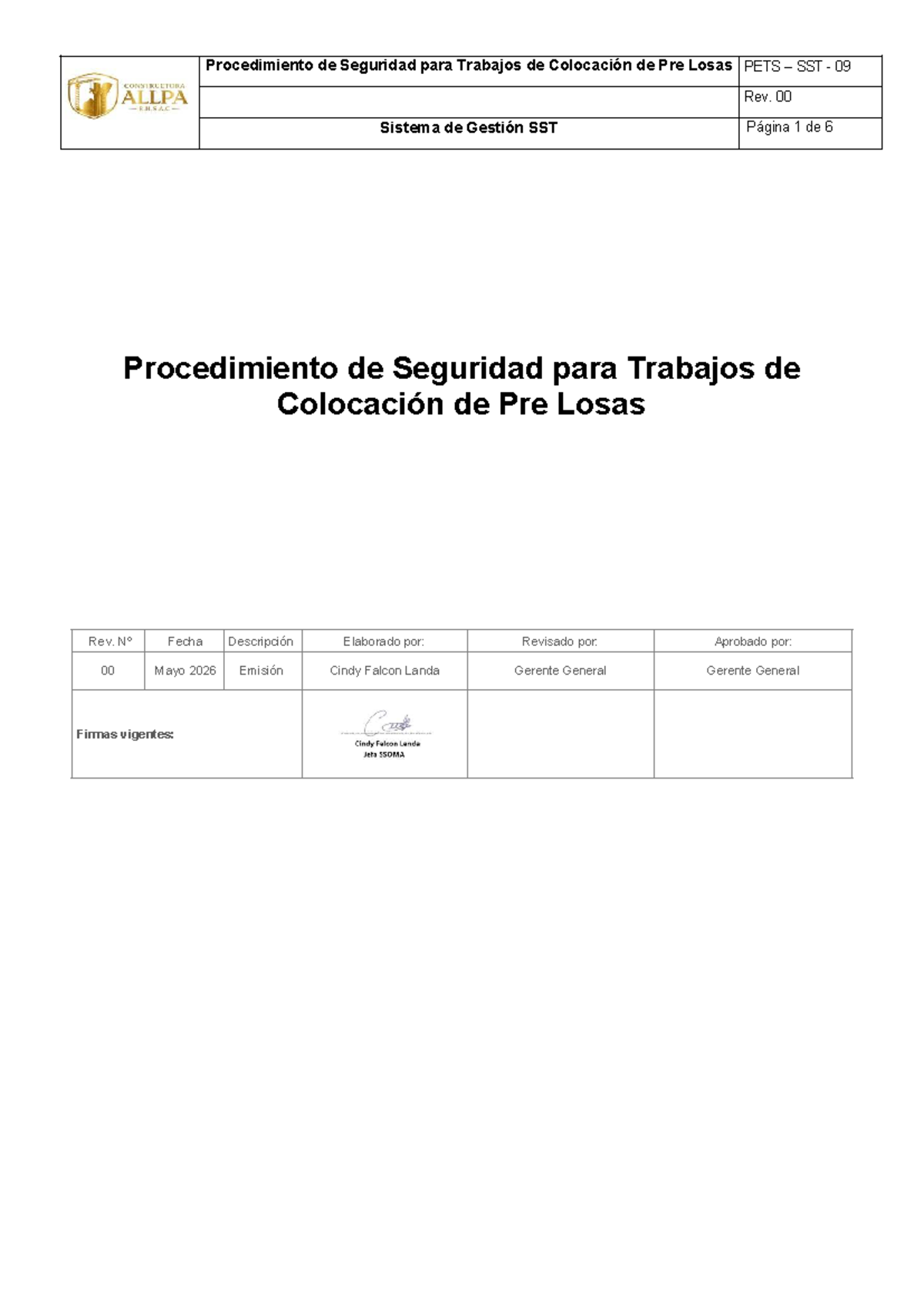Procedimiento de Seguridad para Colocación de Pre Losas PETS SST 09 Rev ...