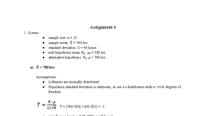ECOR 2050 Assignment 4: Hypothesis Testing and Confidence Intervals ...