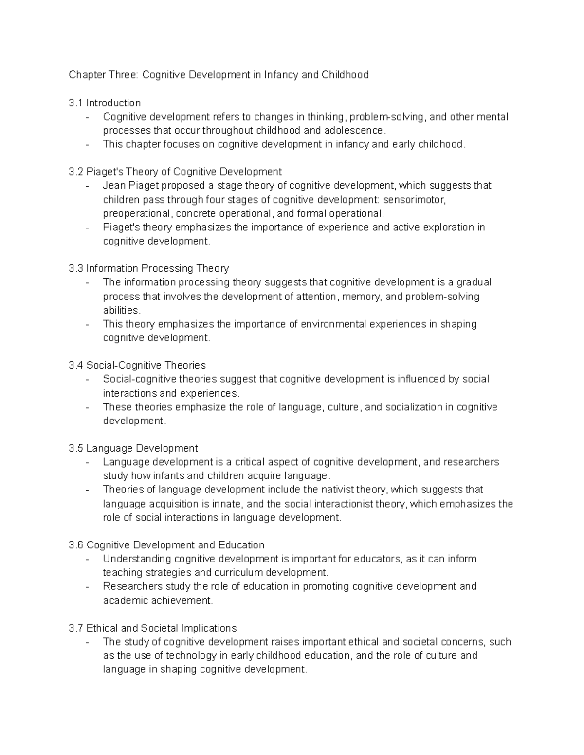 Chapter Three: Cognitive Development in Infancy and Childhood - This ...