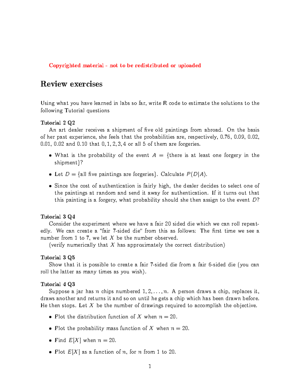 Lab 8 Review: R Code Exercises for Probability and Statistics - Studocu