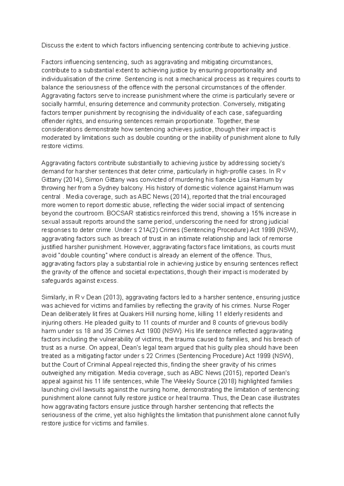 Legal Studies Crime Essay: Factors Influencing Sentencing and Justice ...