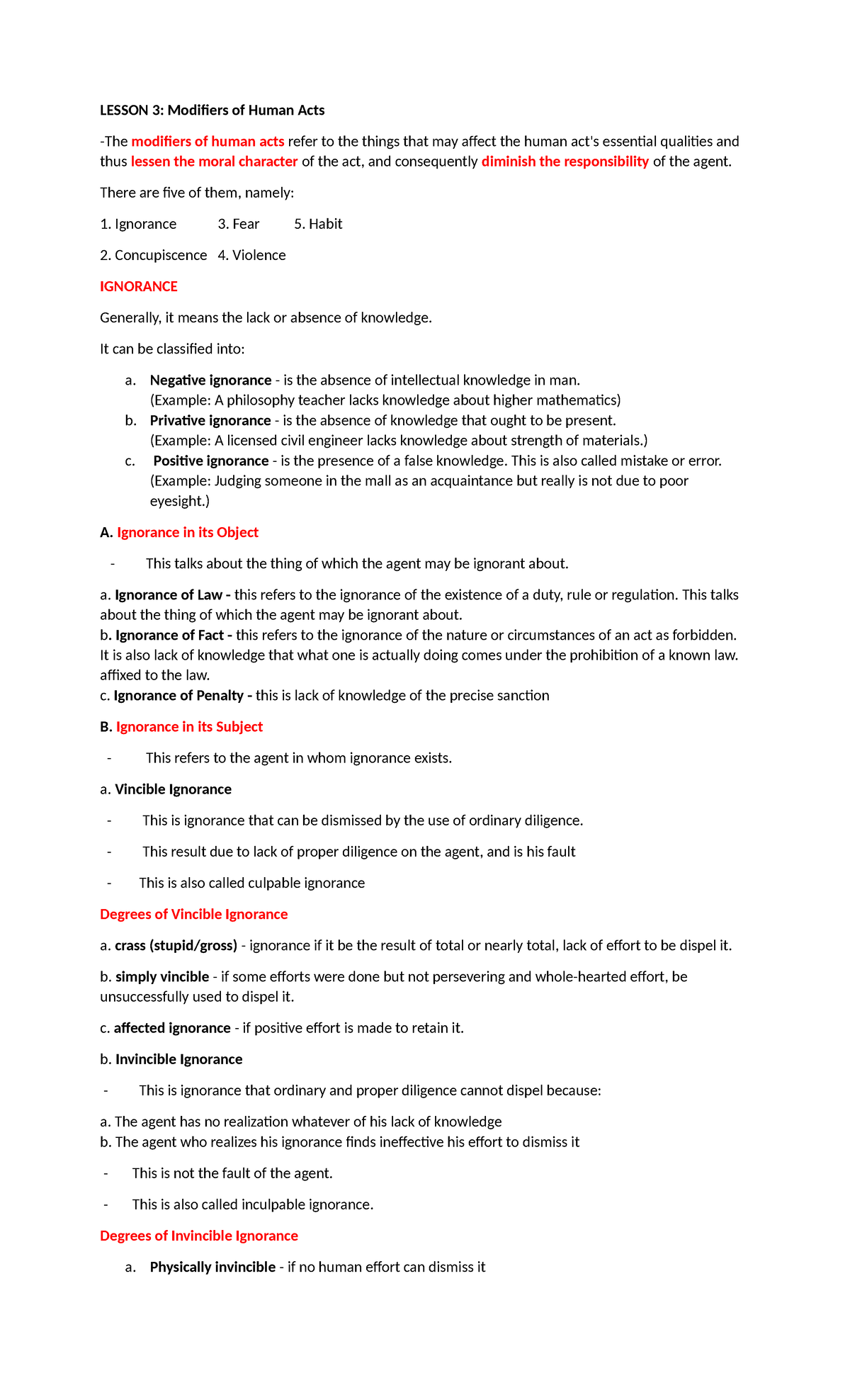 Lesson 3 & 45: Modifiers and Morality of Human Acts Explained - Studocu