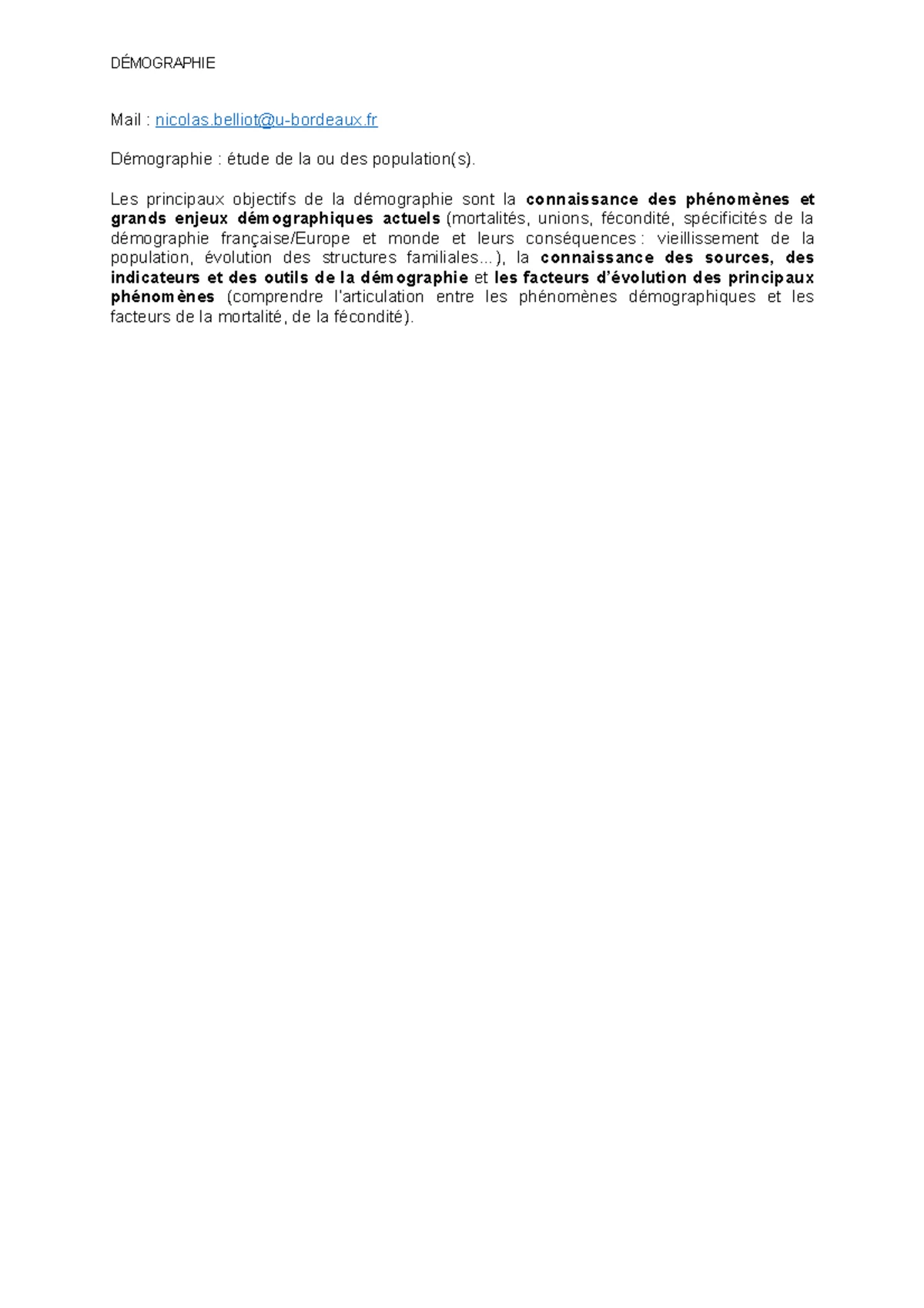 Demographie - Notes de cours cours complet - DEMOGRAPHIE O8. Séance 1 ...