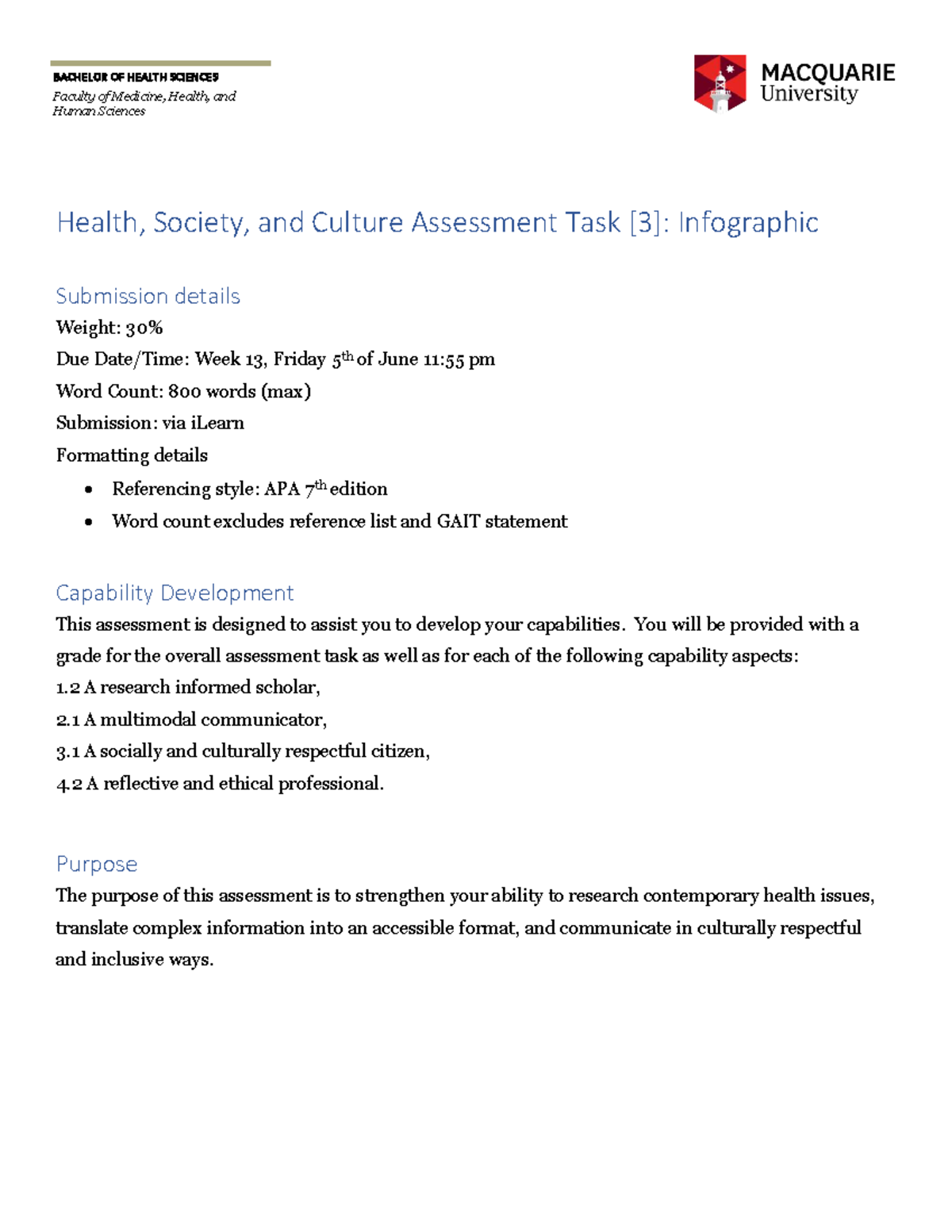 BHSc MHHS1006 Assessment Task 3: Infographic on Health Issues - Studocu