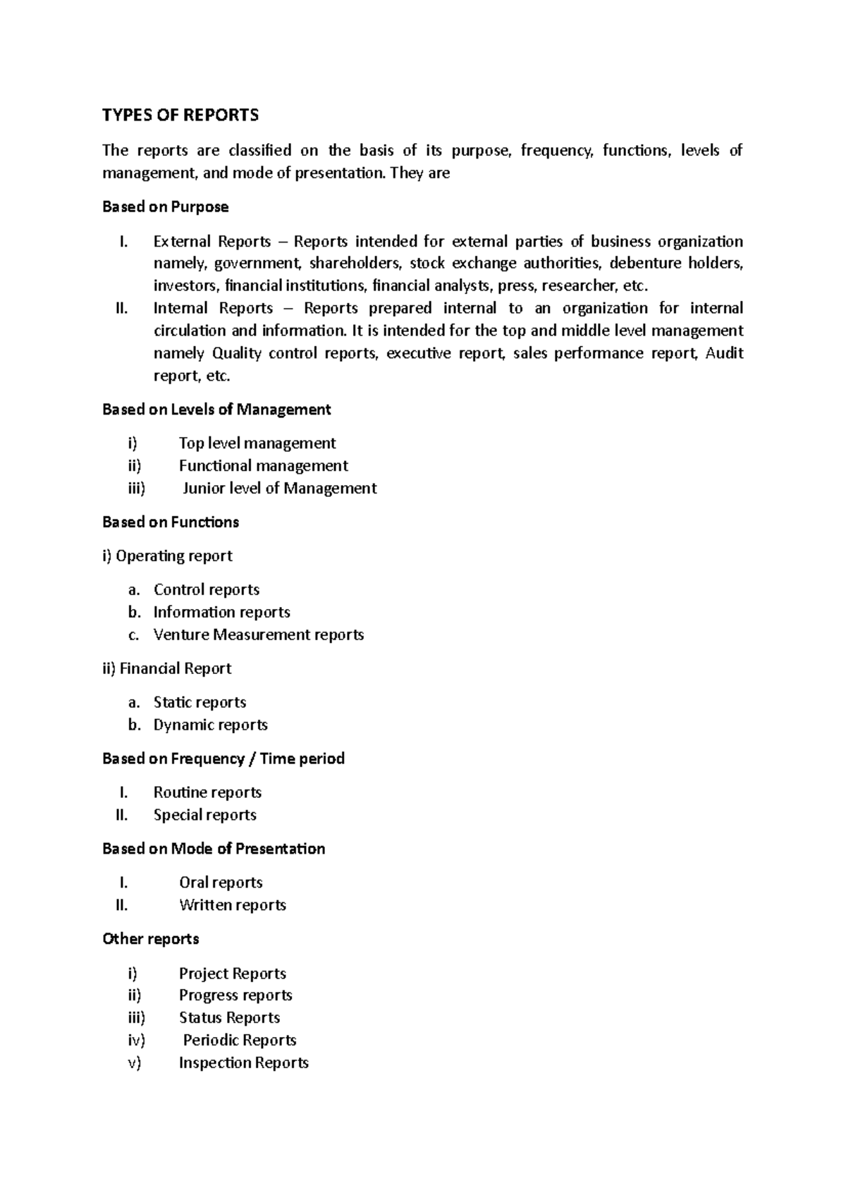 Types of Reports: Classification and Purpose in Business Context - Studocu
