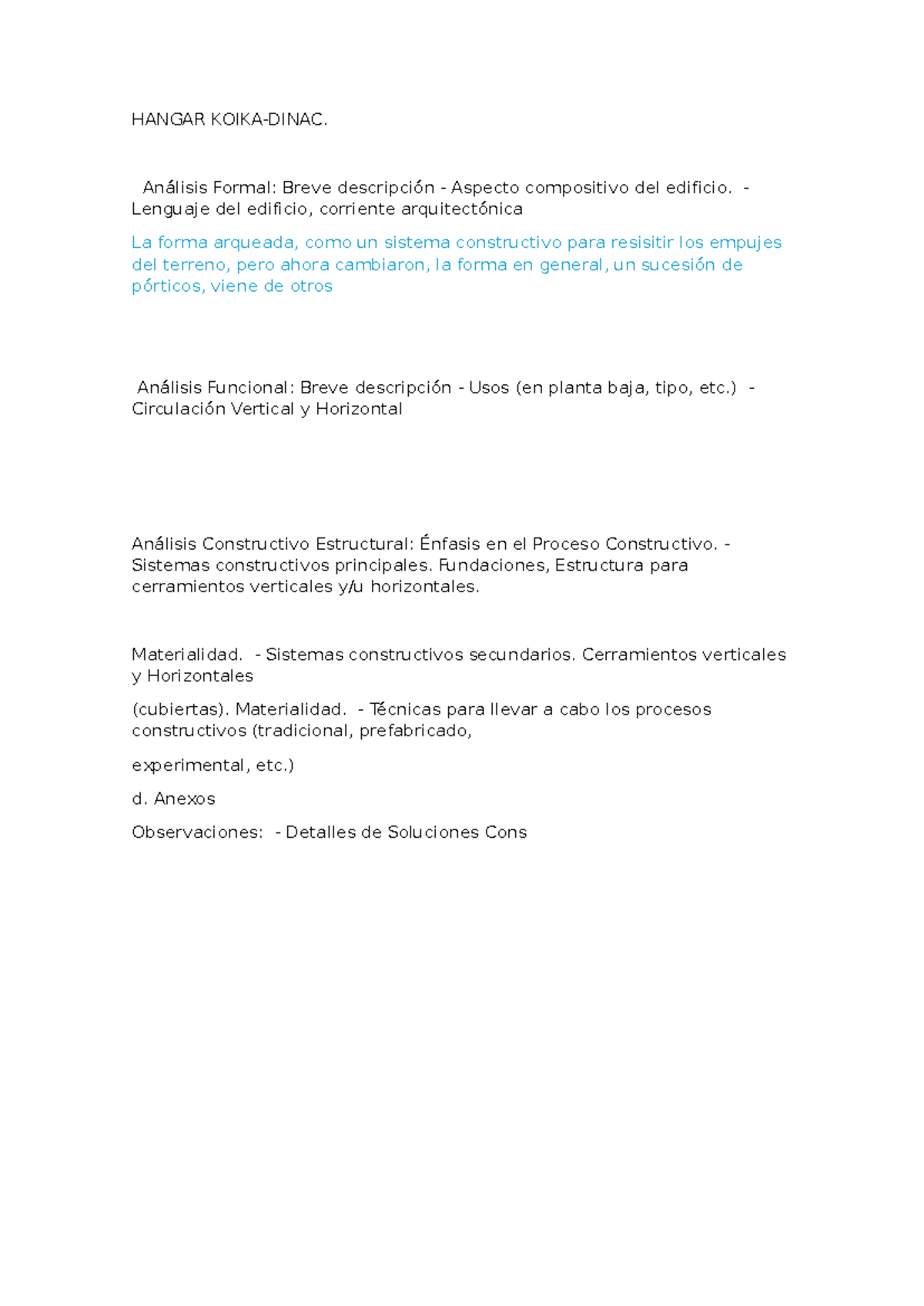 Hangar Koika - Análisis Formal y Constructivo (Constru 2) - Studocu