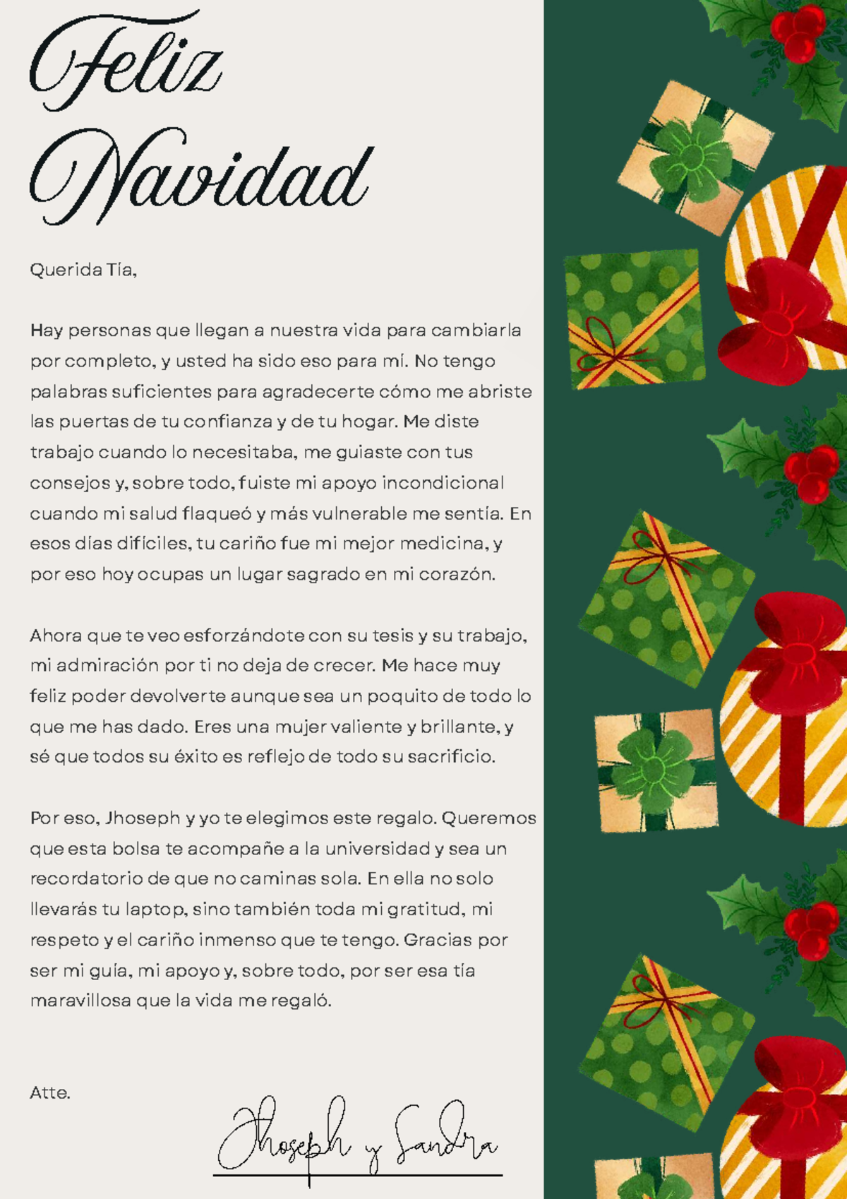 Carta de Navidad para Tía - A4 Documento Profesional - Studocu