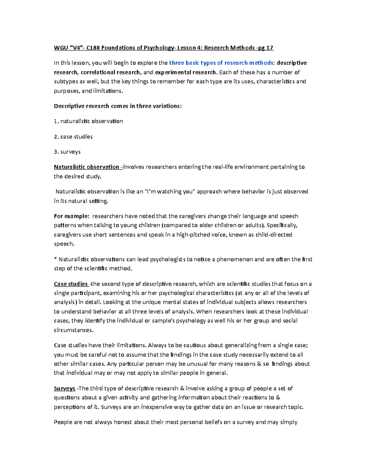 WGU c180 Research Methods -Lesson 4 and questions - WGU C180 ...