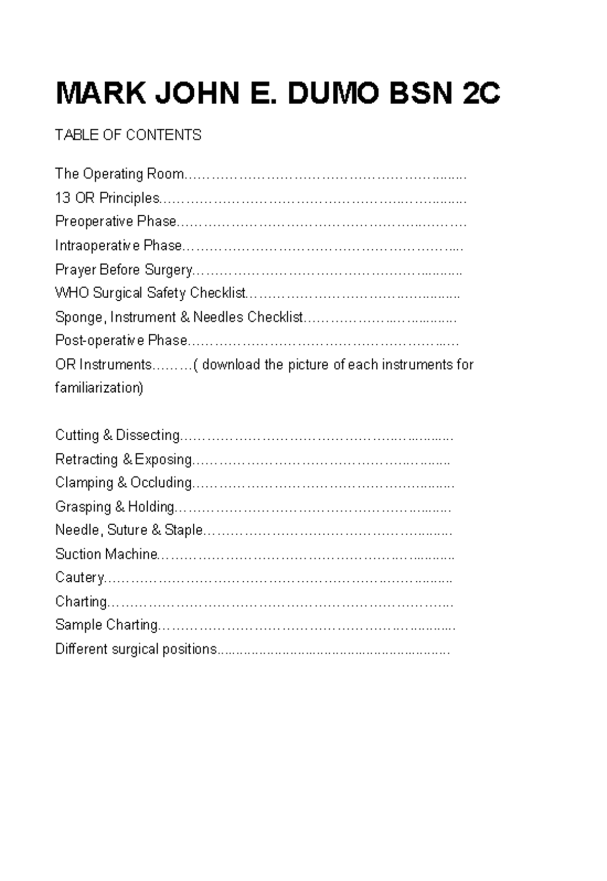 BSN 2C OR Handbook: Basic Surgical Instruments & Procedures Guide - Studocu