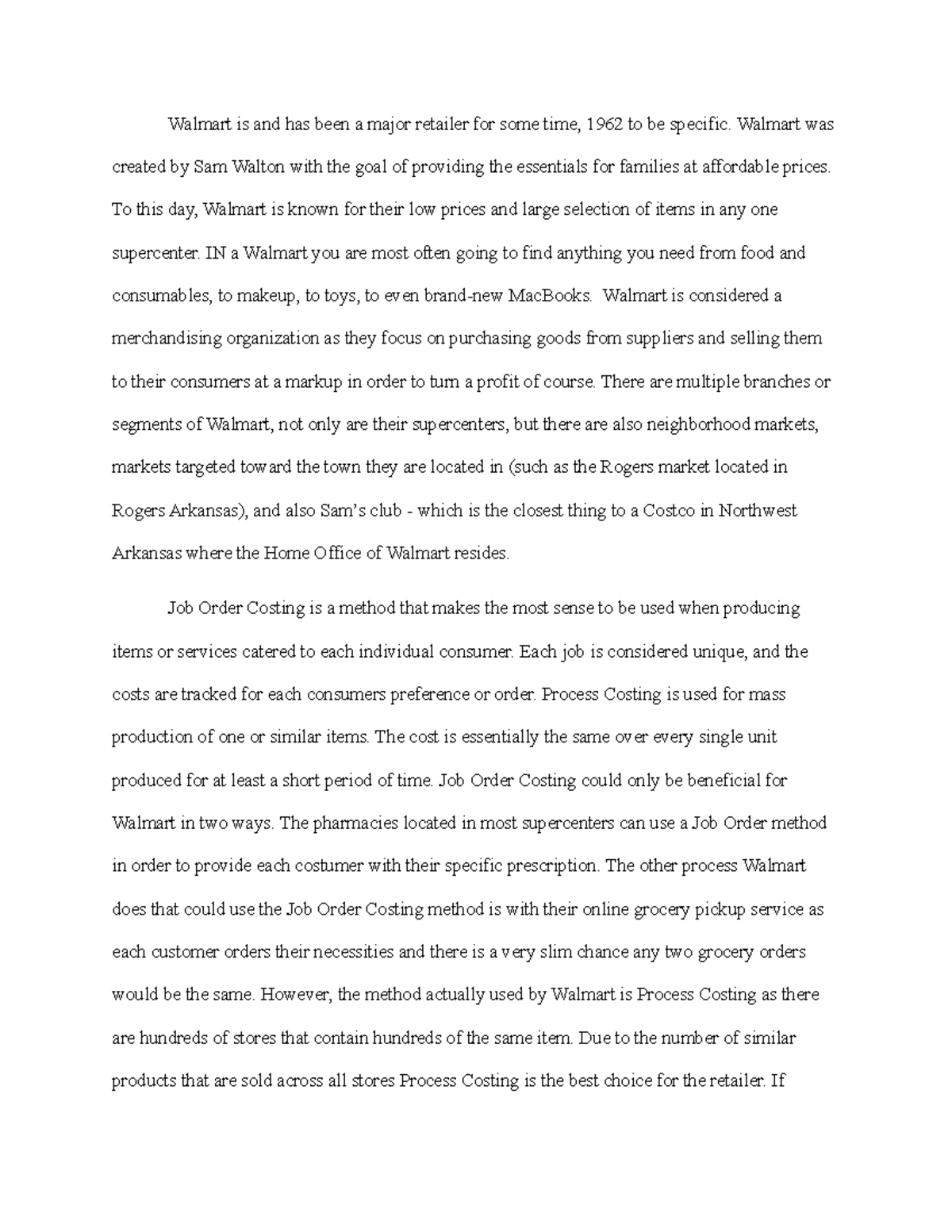 Walmart S Costing Methods Job Order Vs Process Costing In Managerial