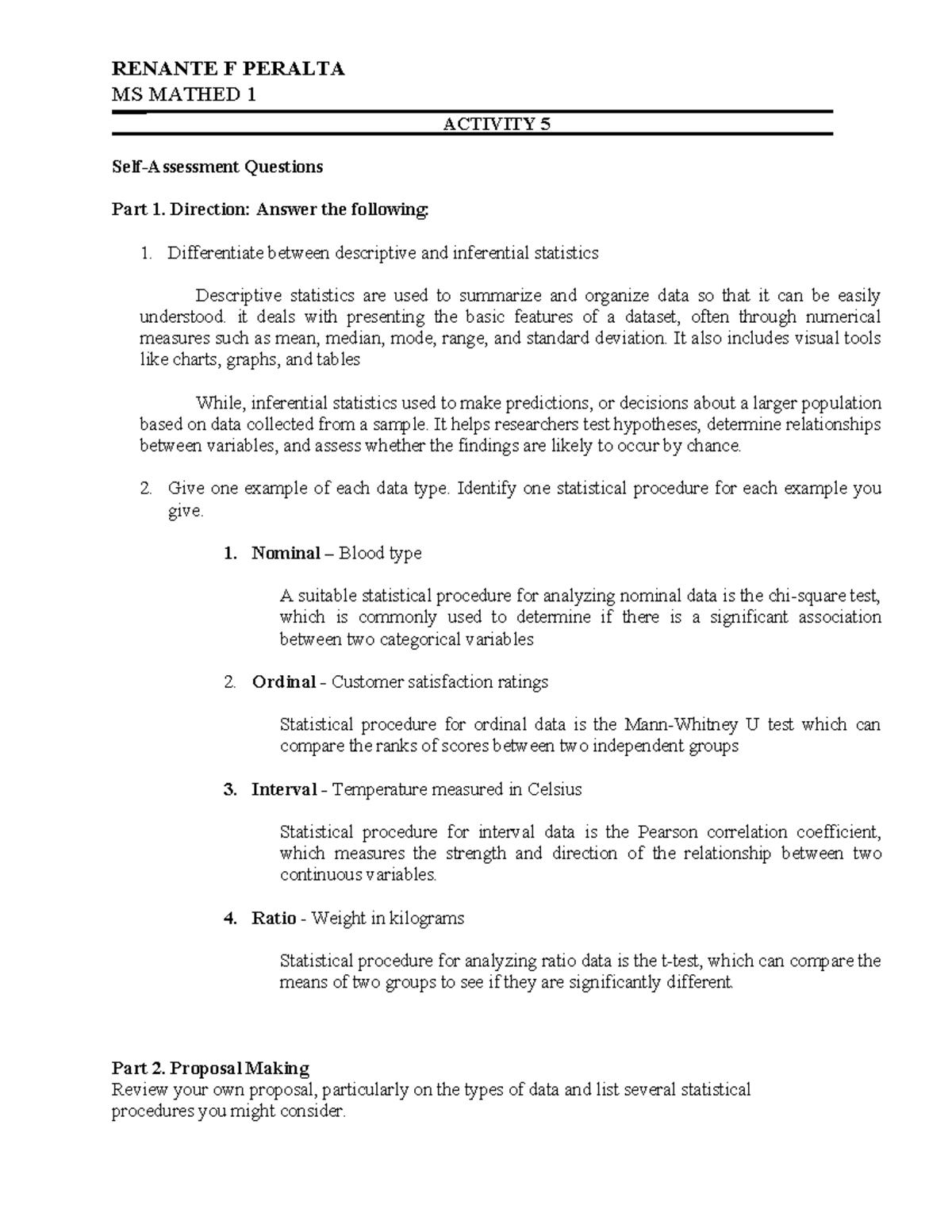 RENANTE F PERALTA MS MATHED 1 ACTIVITY 5: Stats Concepts & Procedures ...