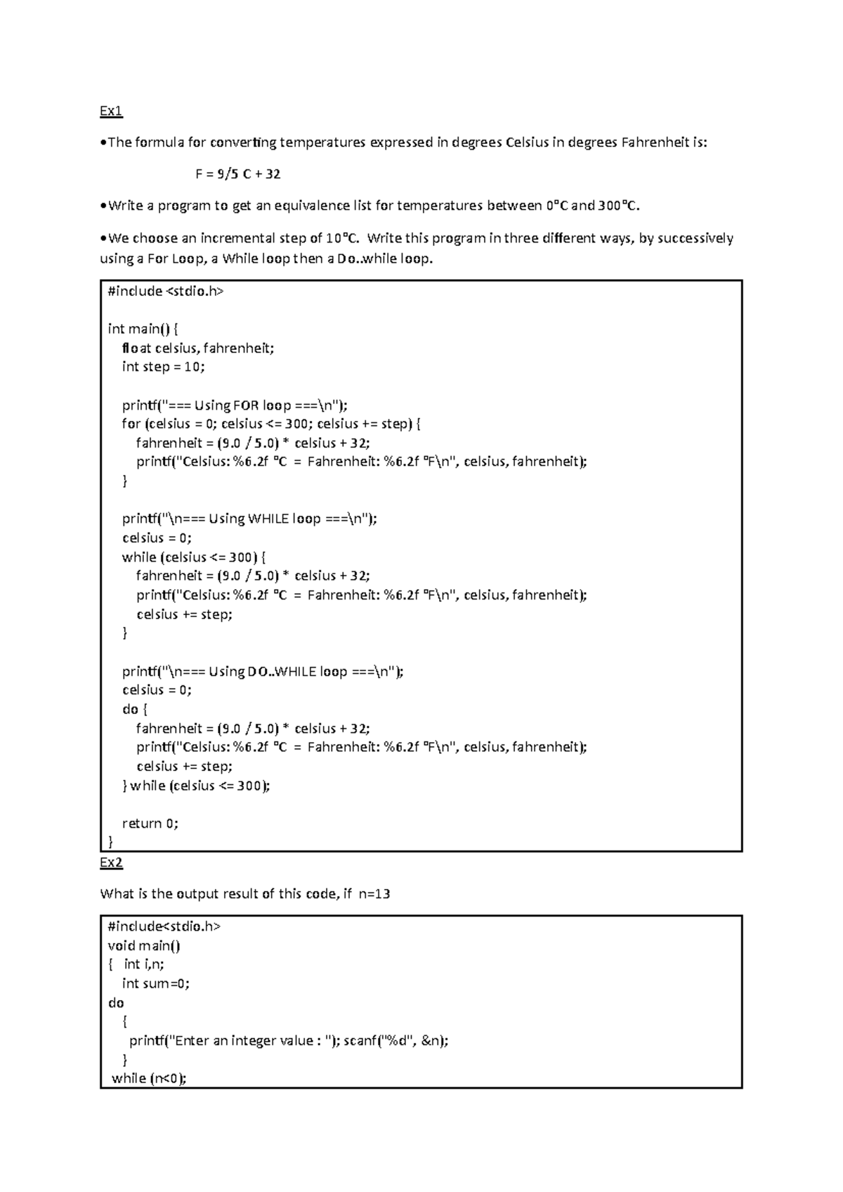 Lab3 - Sol - C Programming Solutions for Temperature Conversion and ...