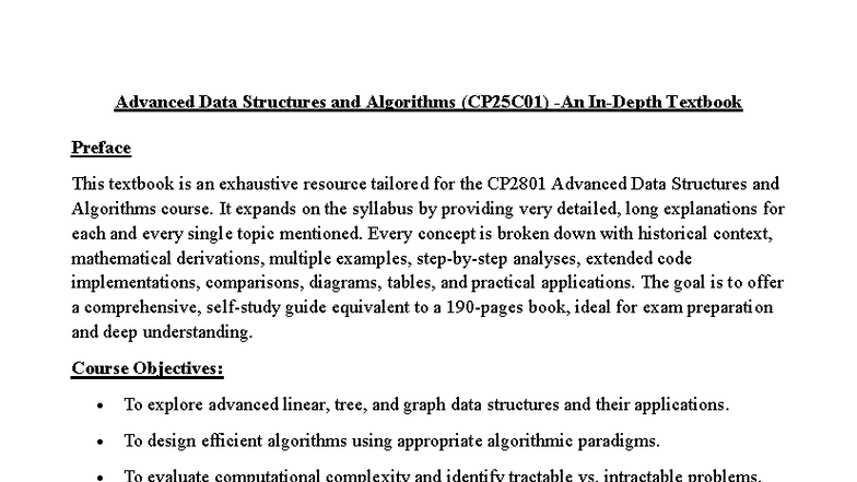 CP25C01 Advanced Data Structures & Algorithms Textbook Overview - Studocu
