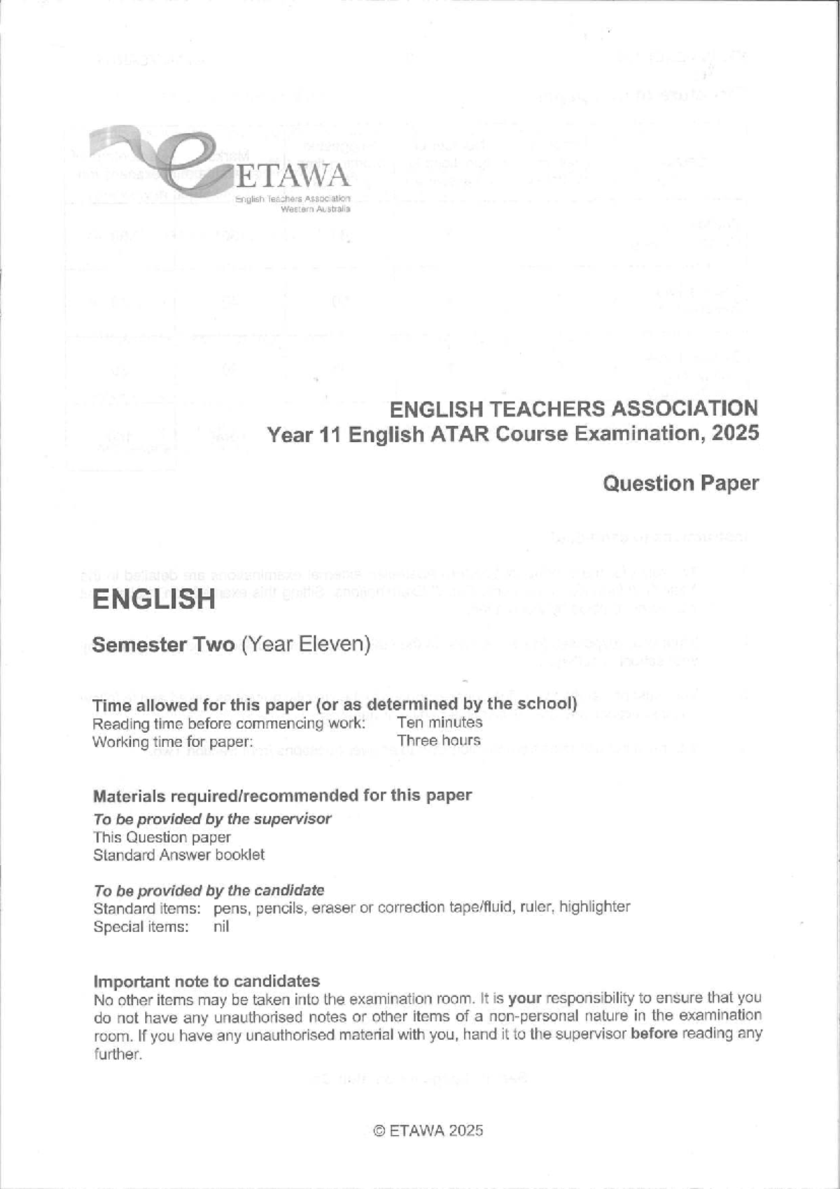 ATAR Year 11 English Exam 2025: Comprehension & Composition Guide - Studocu