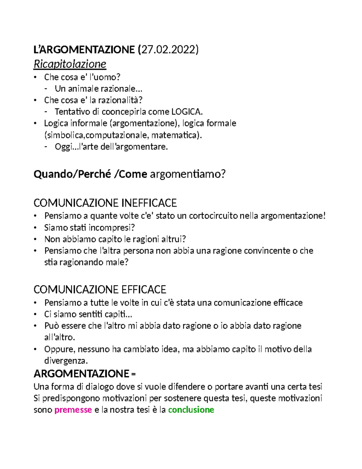 Appunti di Logica | Argomentazione e Comunicazione | Prof. Vera ...