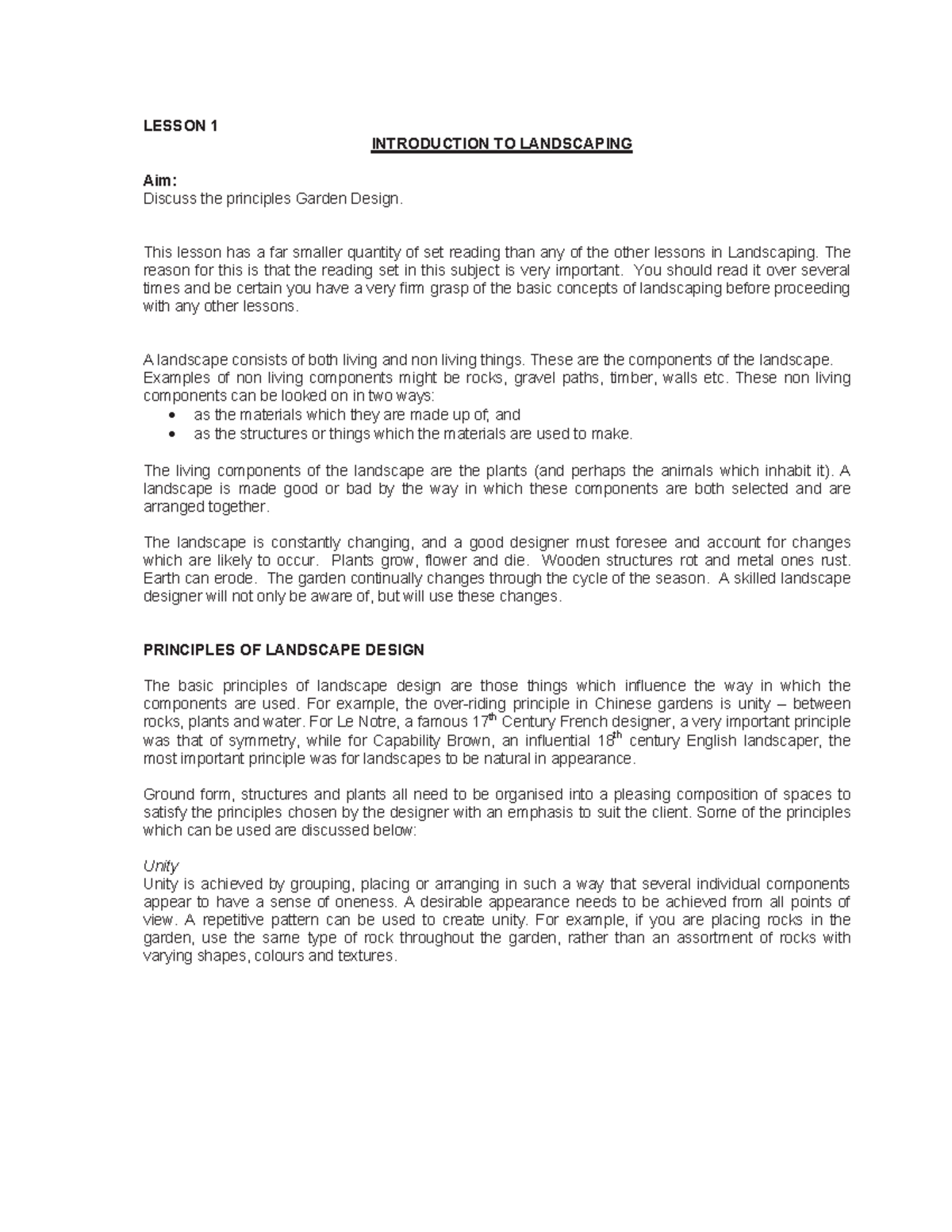 Landscaping Principles Lesson Notes (Course Code: LAND101) - Studocu