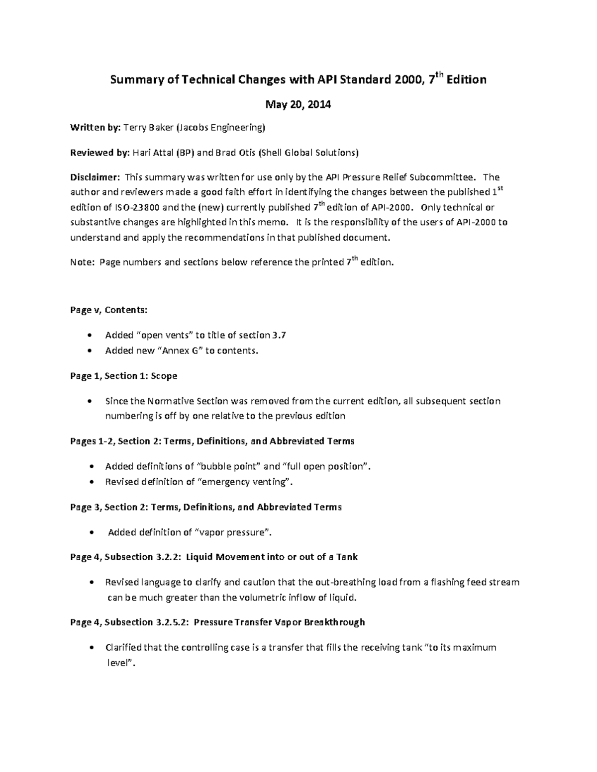 API 2000 7th Edition: Summary of Key Changes from 6th Edition - Studocu