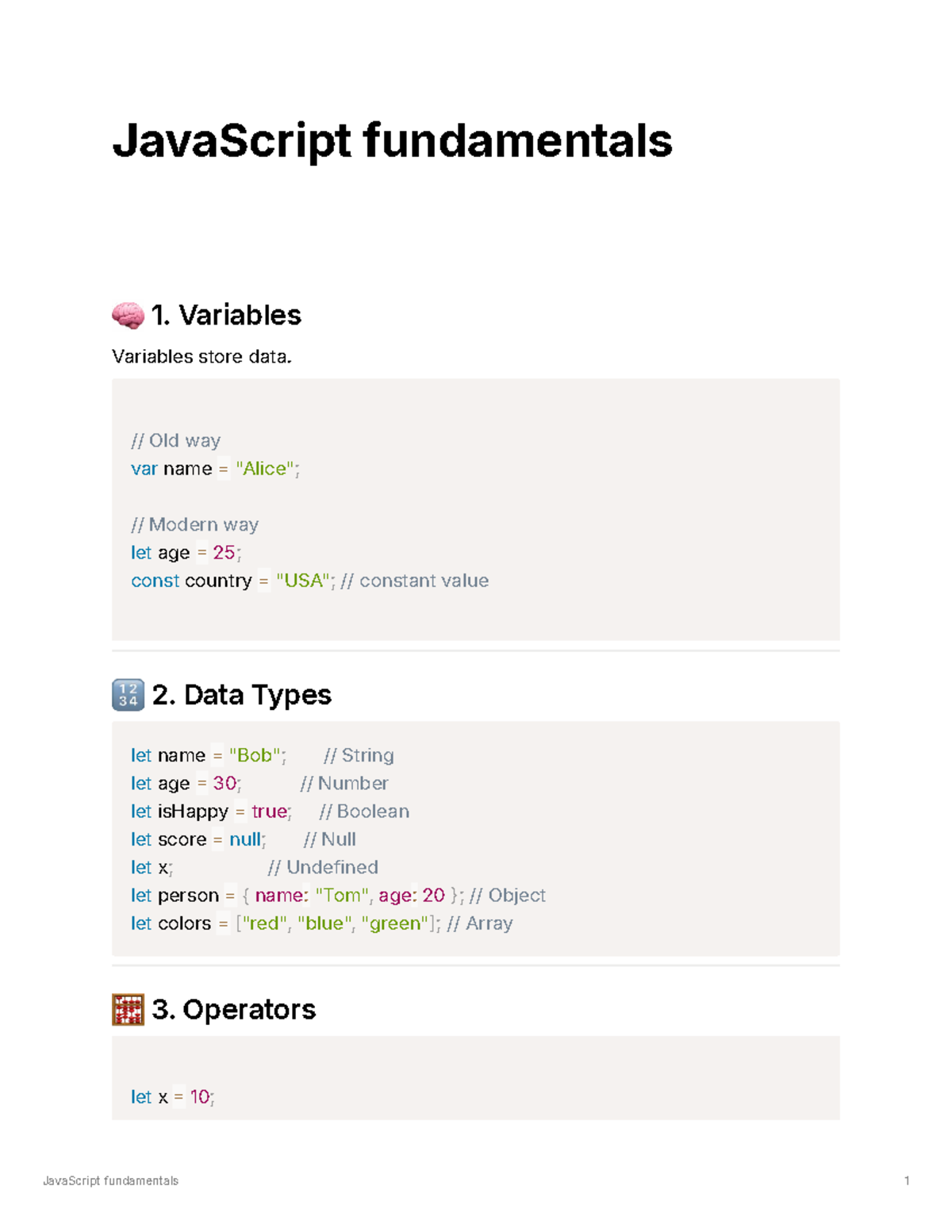 JavaScript Fundamentals: Key Concepts and Examples for Beginners - Studocu