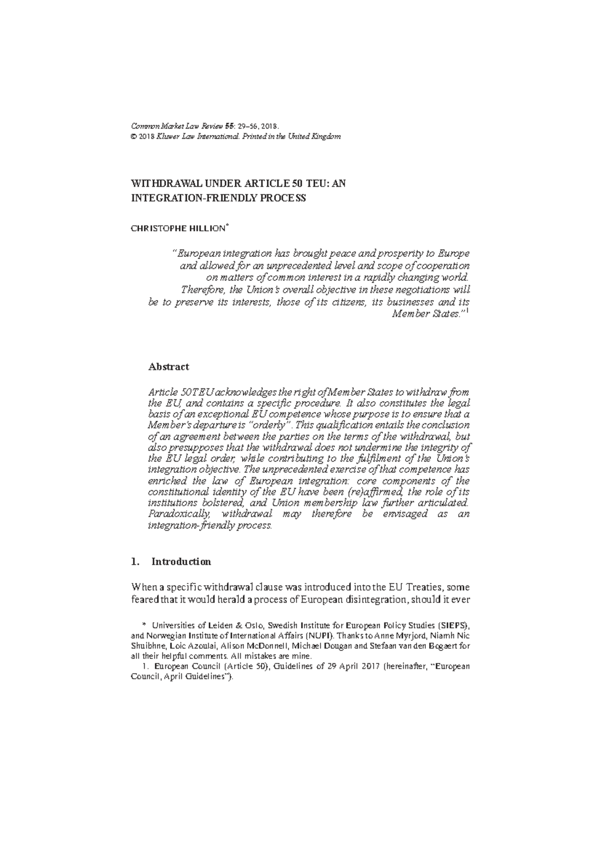 Article 50 TEU: Legal Framework and Implications for EU Withdrawal ...