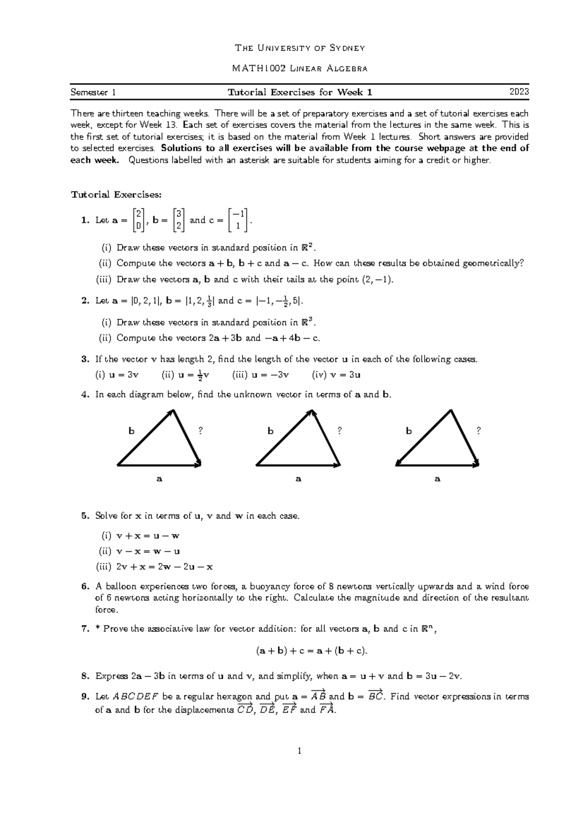 2023week1-tut - week 1 tutorial questions for math1002 - The University ...