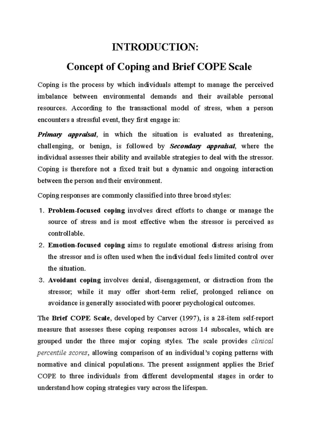 Coping Strategies Across Lifespan: Brief COPE Scale Analysis (PSY 301 ...