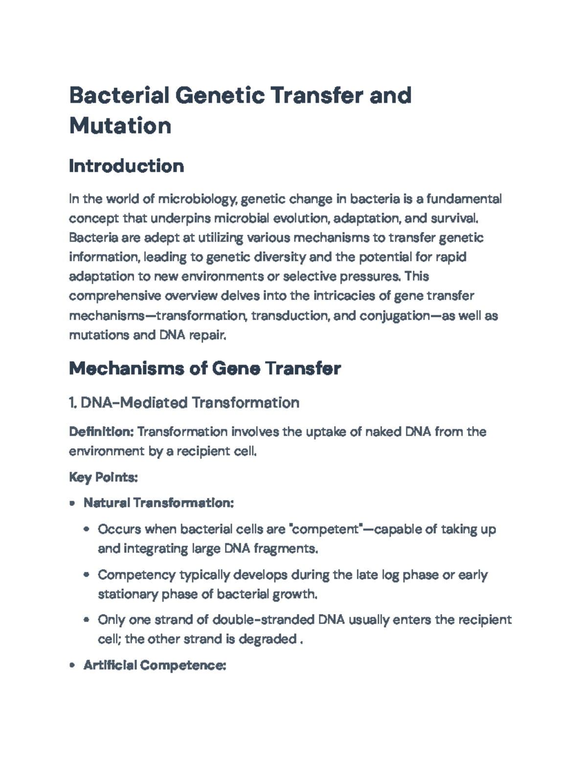 Bacterial Genetic Transfer, Mutation Mechanisms, and DNA Repair ...