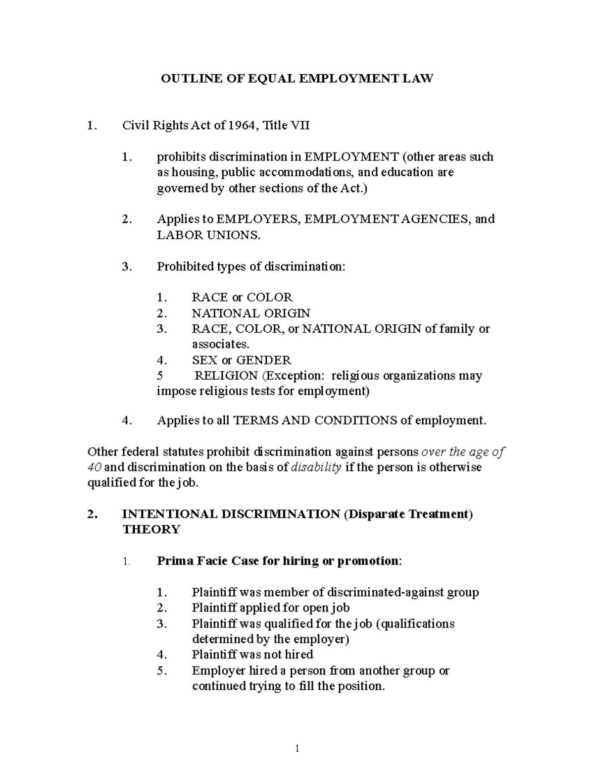 Equal Employment Law 2011 - OUTLINE OF EQUAL EMPLOYMENT LAW Civil ...