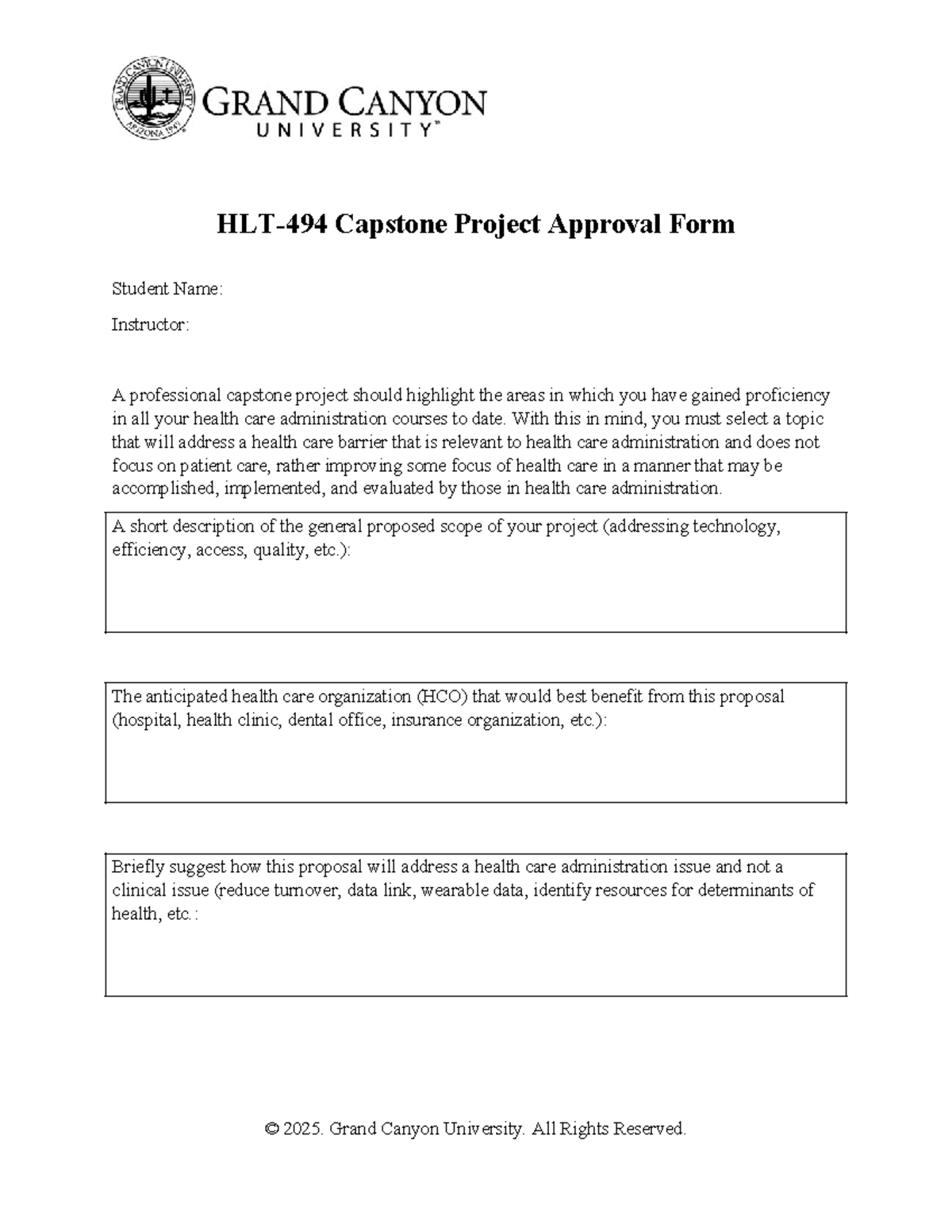 HLT 494 RS T1 Capstone Project Approval Form Guidelines - Studocu