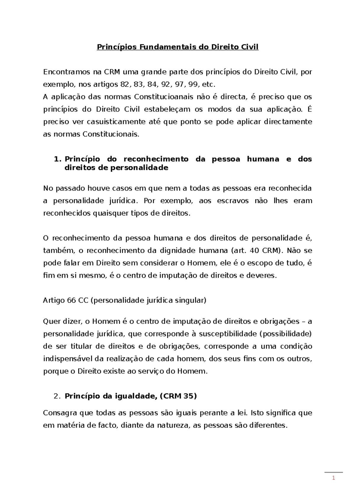 Apontamentos sobre os Princípios Fundamentais do Direito Civil 1 - Studocu
