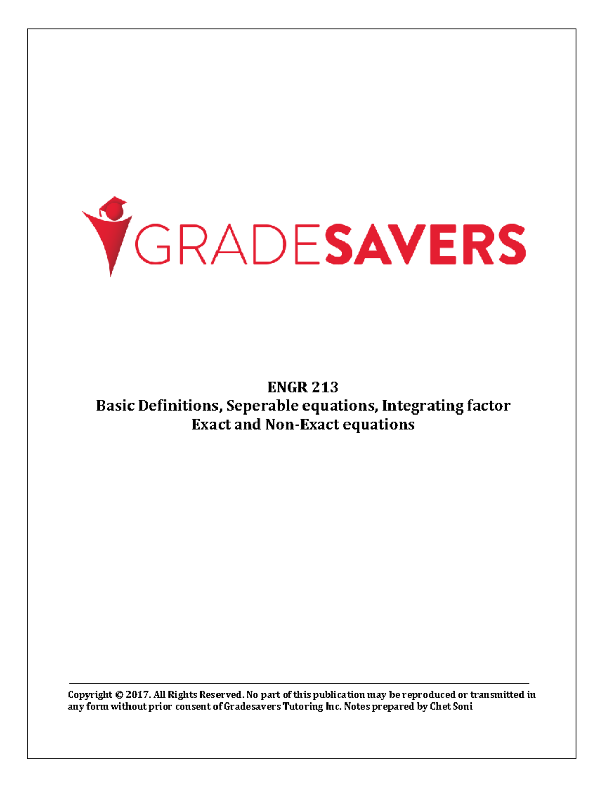 ENGR 213 First Order Linear Differential Equations Notes - Studocu