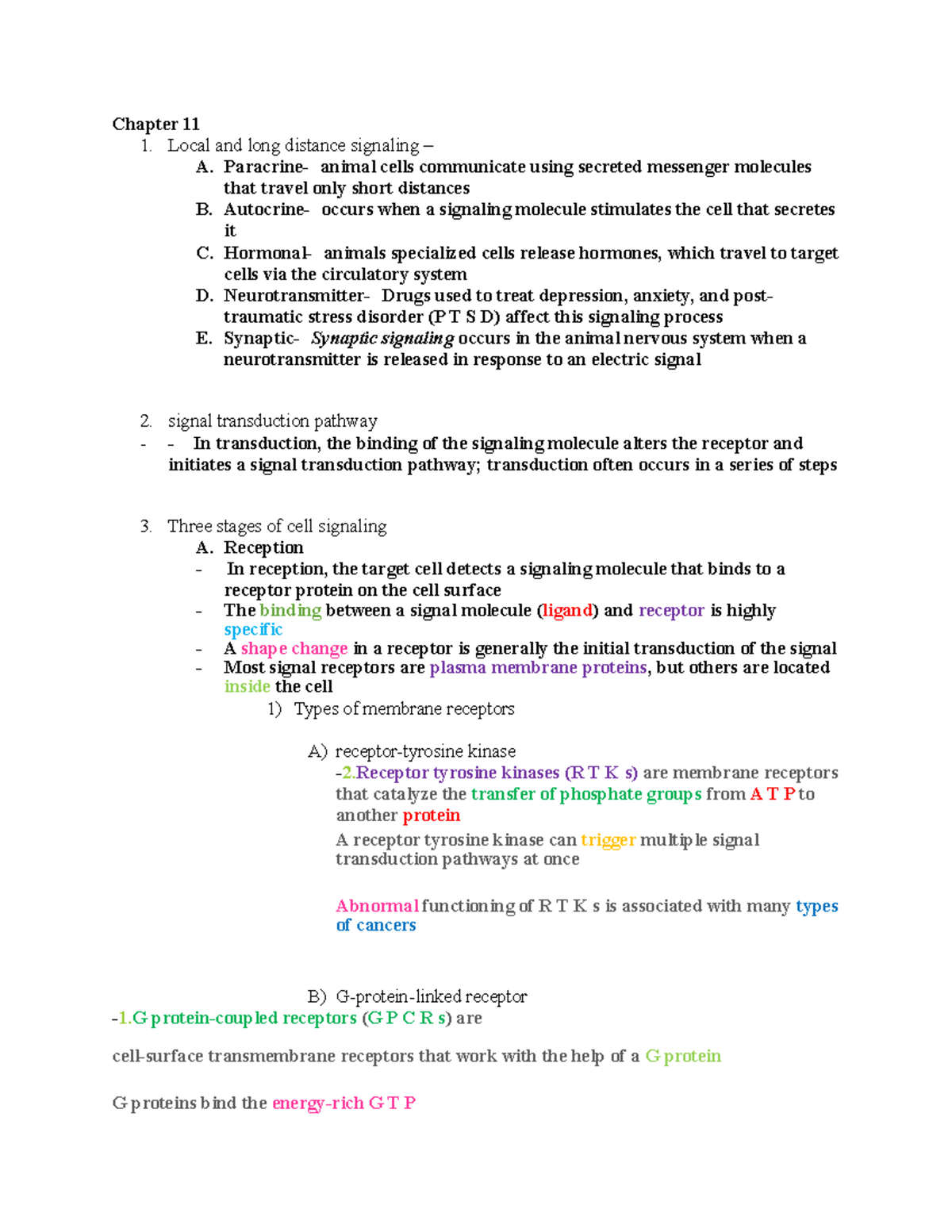 Bio-181 Chapter 11 Study Guide: Signaling, Transduction, and Apoptosis ...