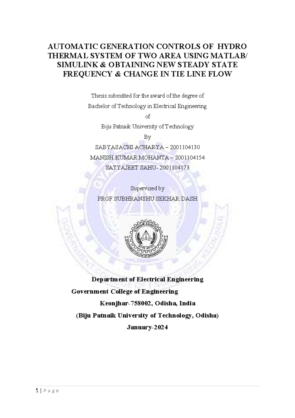 Automatic Generation Control of Hydrothermal Systems: A Study Using ...