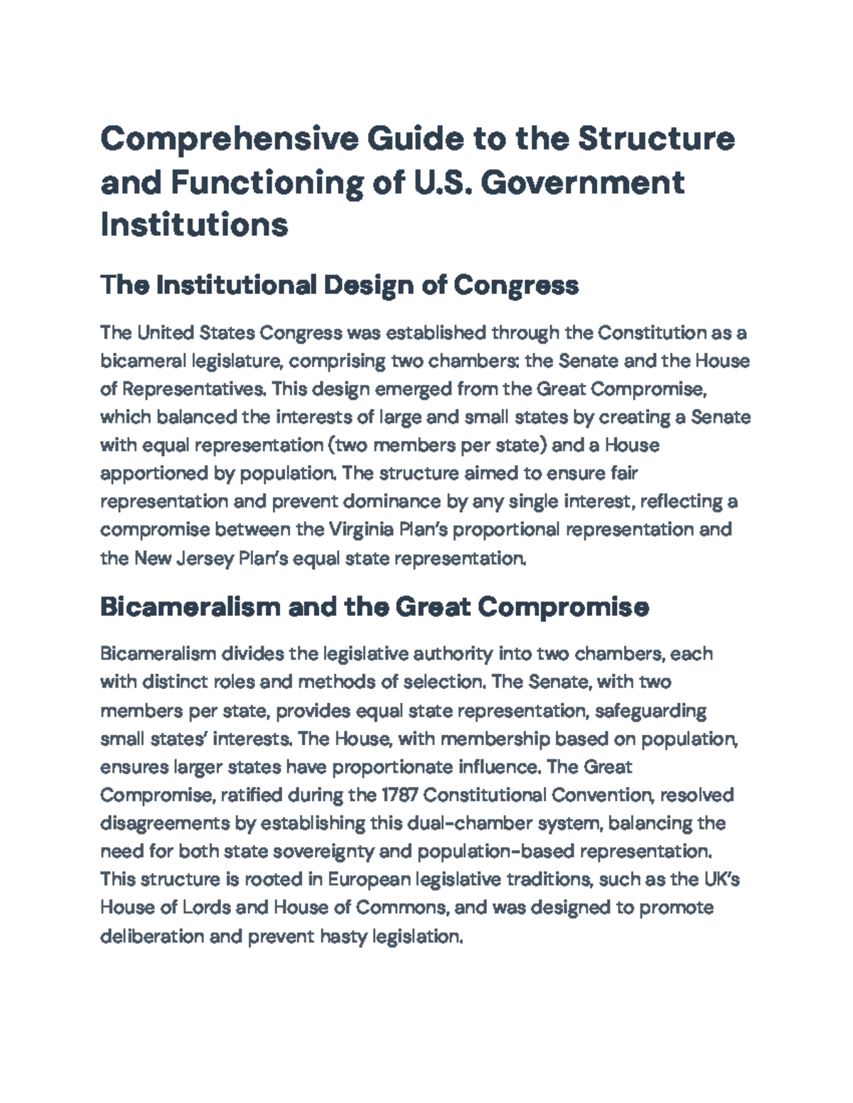 Comprehensive Overview of U.S. Government Structure and Functions (POL ...