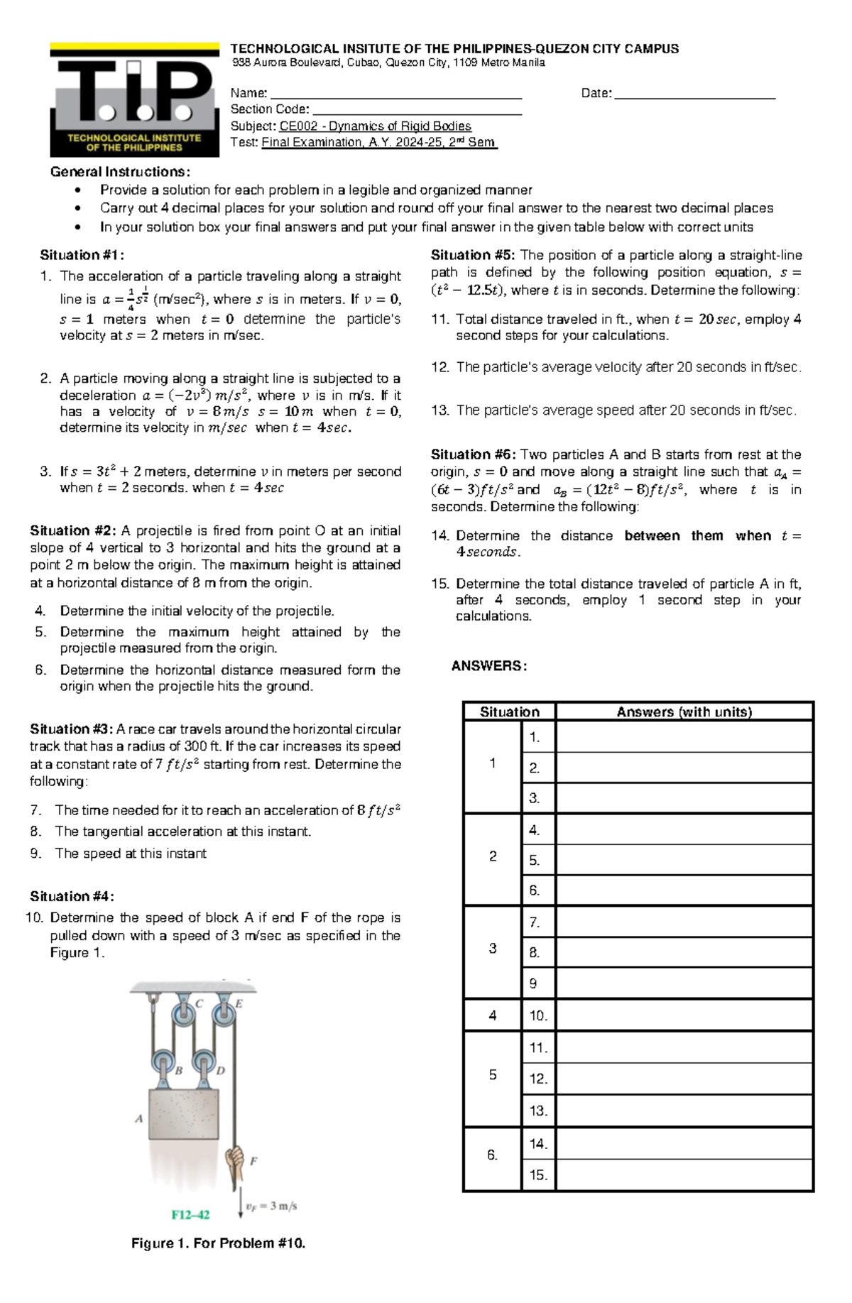 CE002 Final Exam: Dynamics of Rigid Bodies Solutions - Studocu
