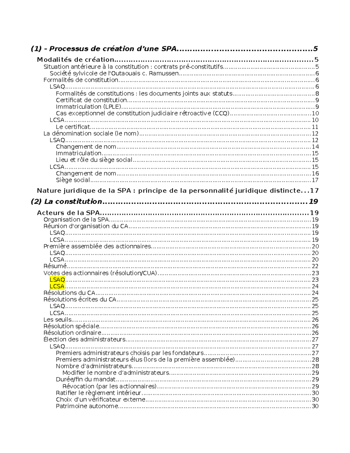 Notes - Intra (1) : Processus de Création d'une SPA et Modalités de ...