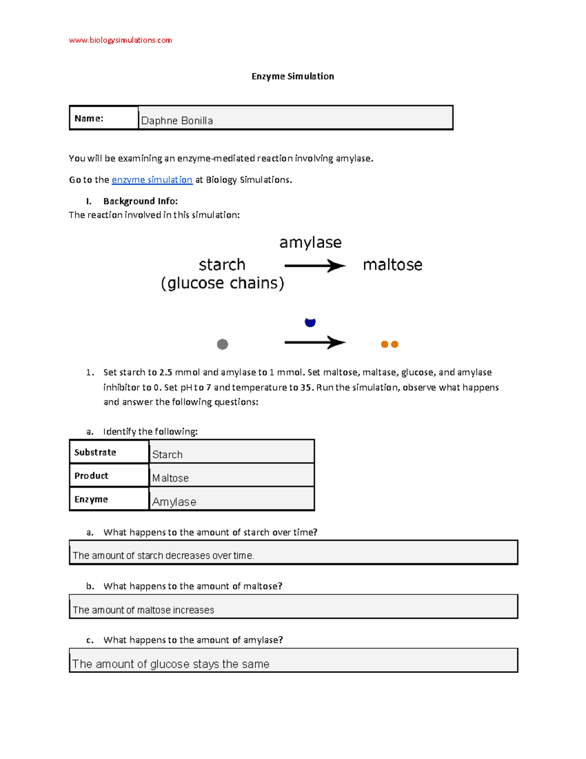Enzyme Simulation Lab Report - Amylase B Analysis - Studocu