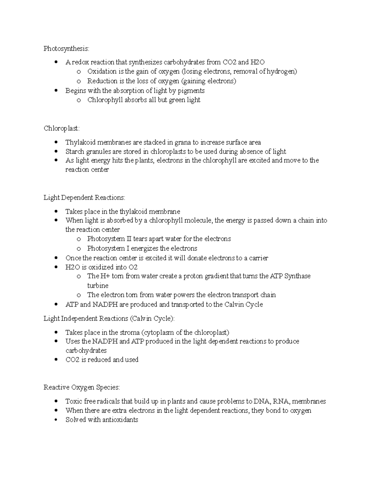 Ch 8 Photosynthesis - Professor Kim O'Neill, Chapter 8 Notes ...
