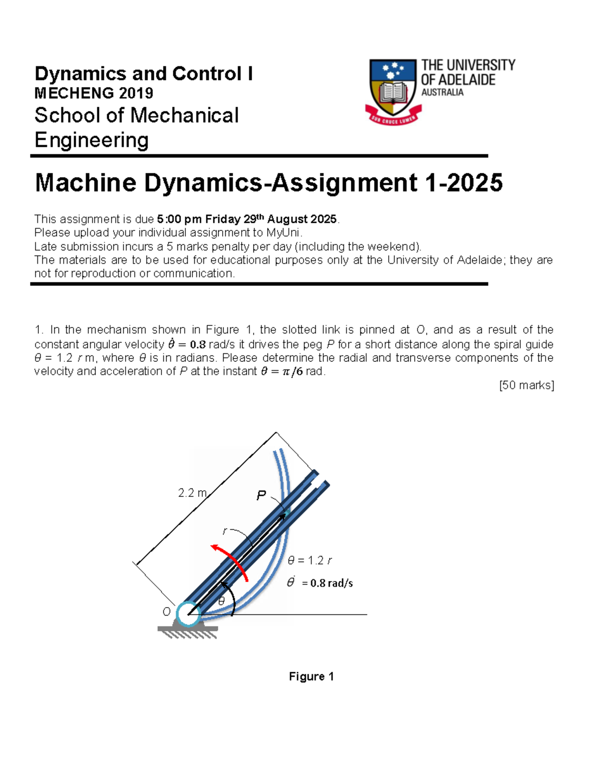 Machine Dynamics Assignment 1 MECHENG 2019 - Studocu