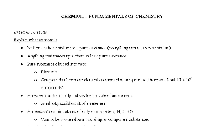 CHEM1011 FINAL EXAM NOTES: FUNDAMENTALS OF CHEMISTRY - Studocu