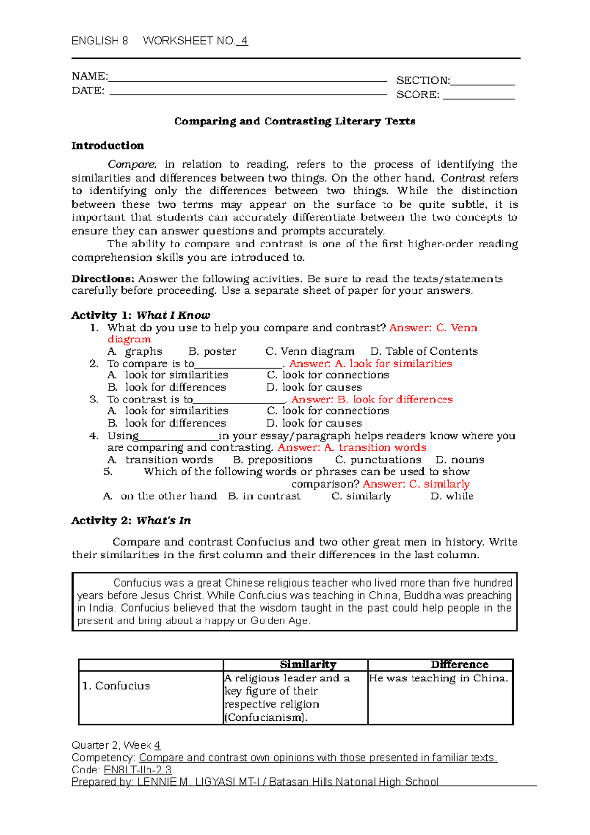 Worksheet #4 - The learner demonstrates communicative competence ...